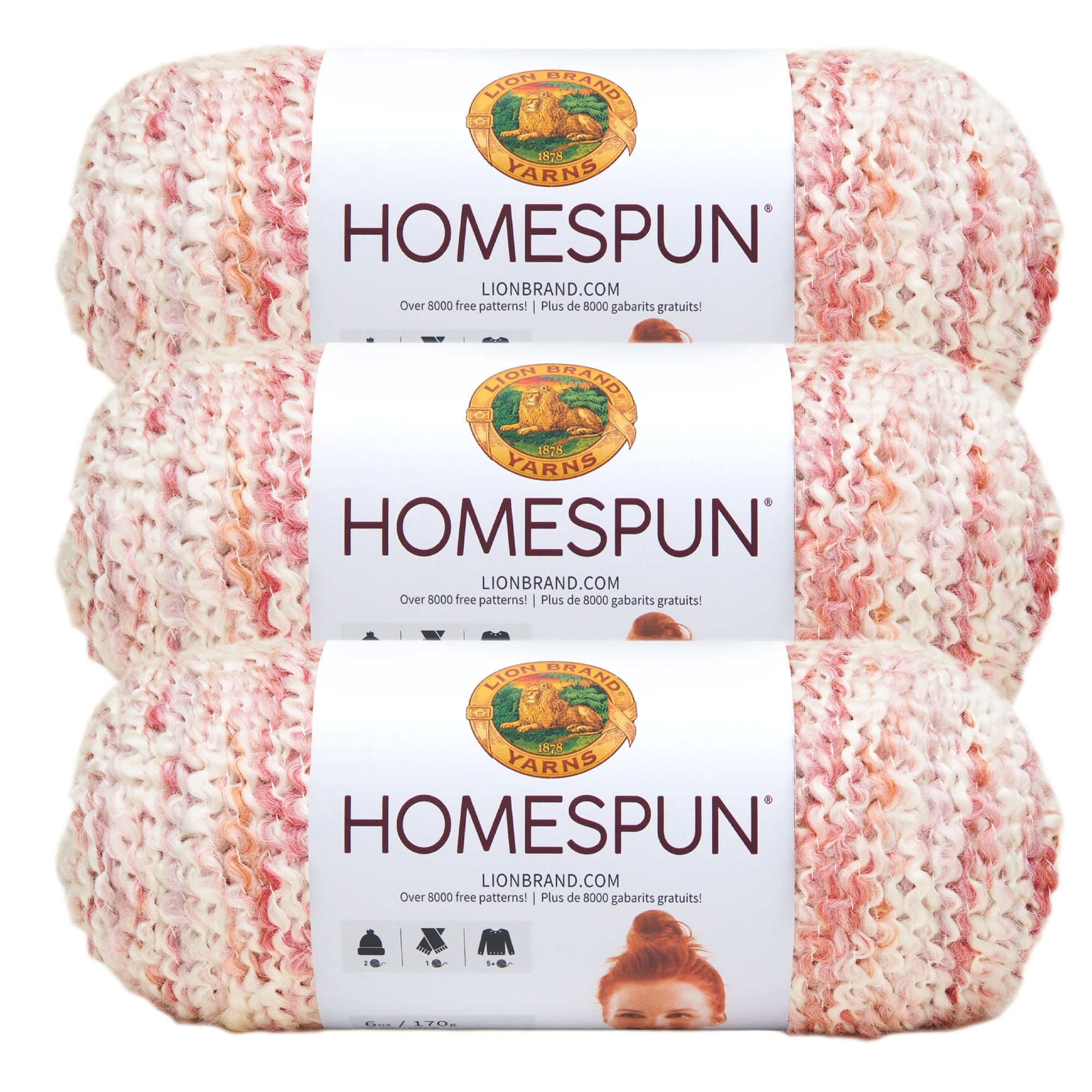 Lion Brand Yarn Homespun Parfait, Pink & White 790-405F Bulky Acrylic ...