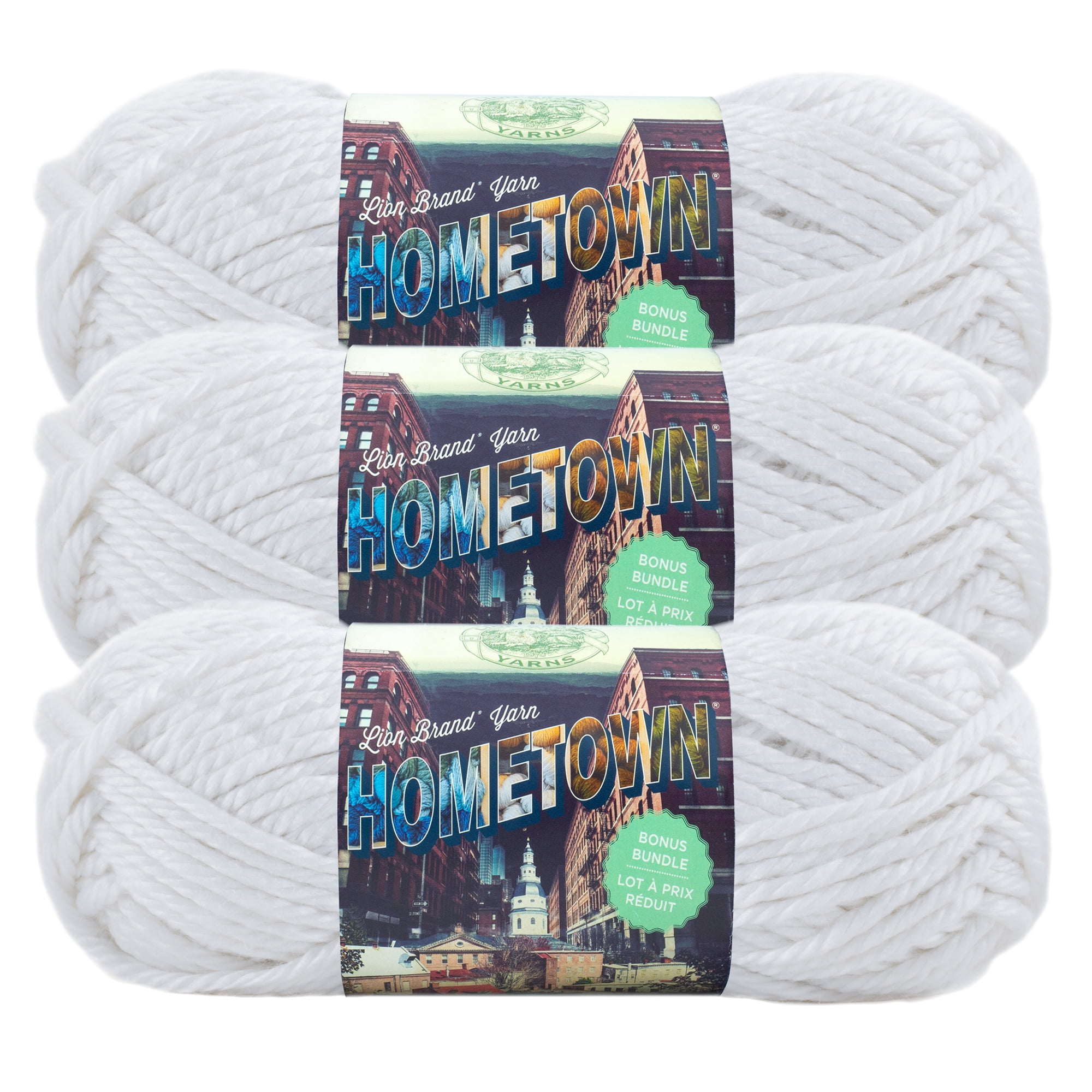 Lion Brand Yarn Hometown Bonus Bundle New York White Basic Super Bulky ...