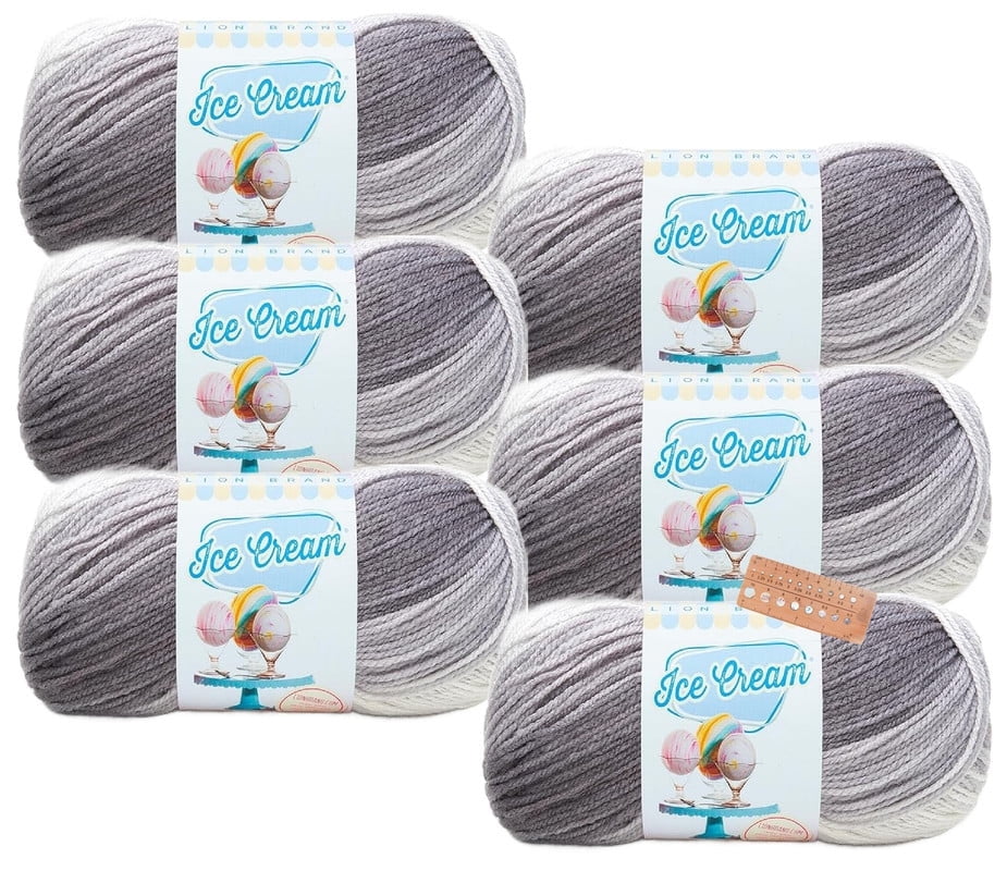 Lion Brand Yarn - Ice Cream - 6 Pack with Needle Gauge (Cookies & Cream ...