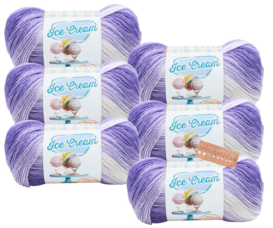 Lion Brand Yarn - Ice Cream - 6 Pack with Needle Gauge (Grape ...