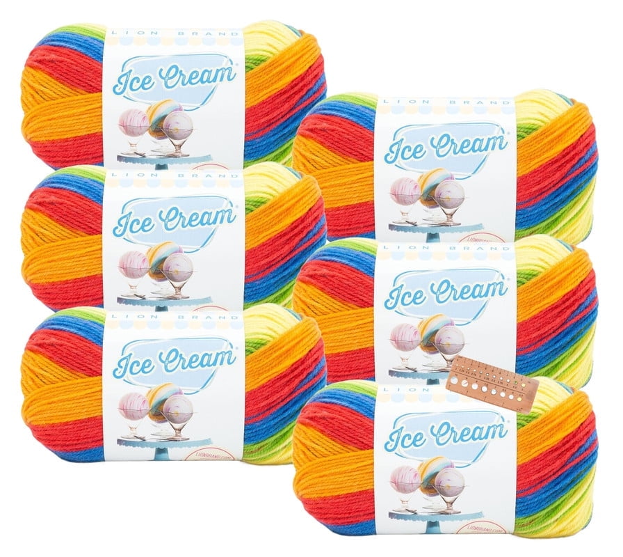 Lion Brand Yarn - Ice Cream - 6 Pack with Needle Gauge (Hokey Pokey ...