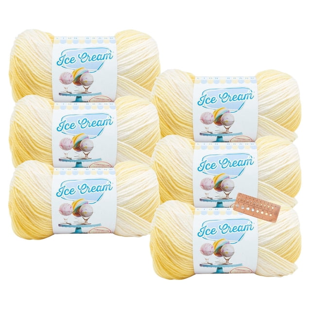 Lion Brand Yarn - Ice Cream - 6 Pack with Needle Gauge (Lemon Meringue ...