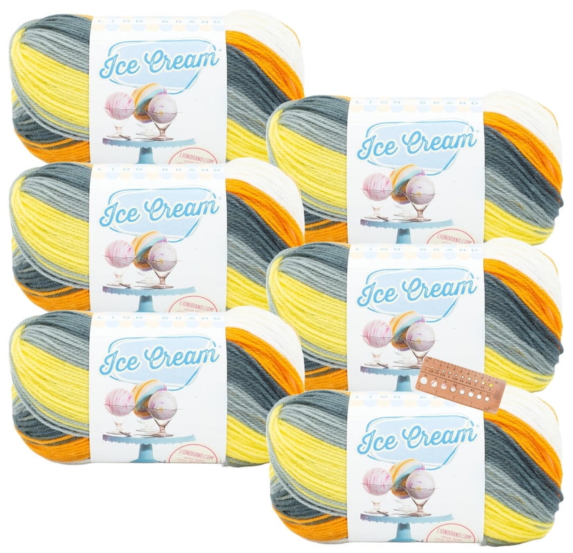 Lion Brand Yarn - Ice Cream - 6 Pack with Needle Gauge (Tiger Tail ...