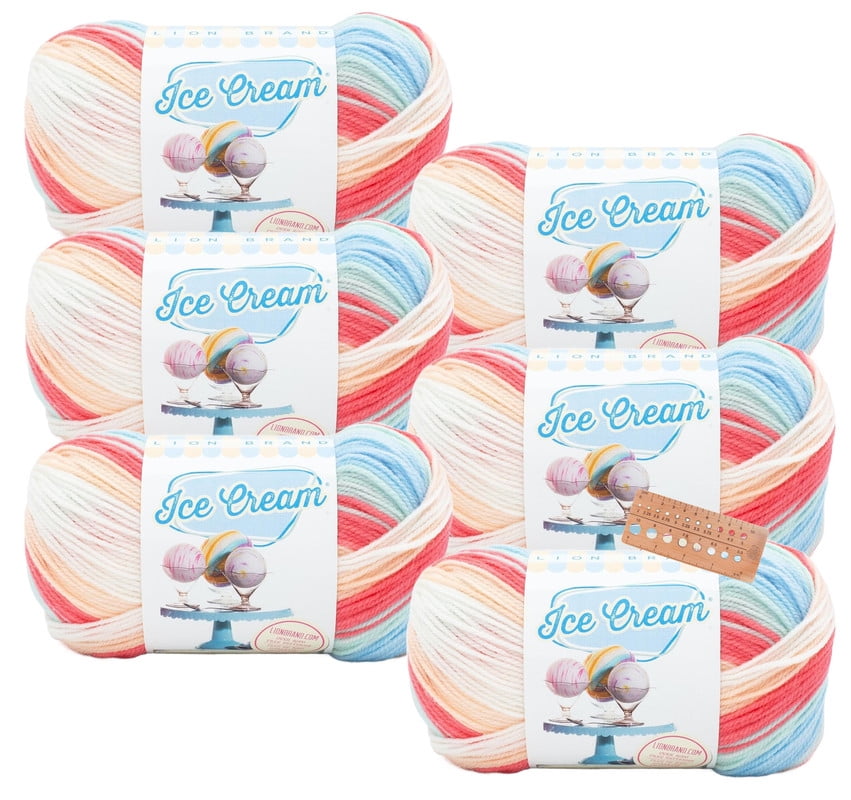 Lion Brand Yarn - Ice Cream - 6 Pack with Needle Gauge (Twinberry ...