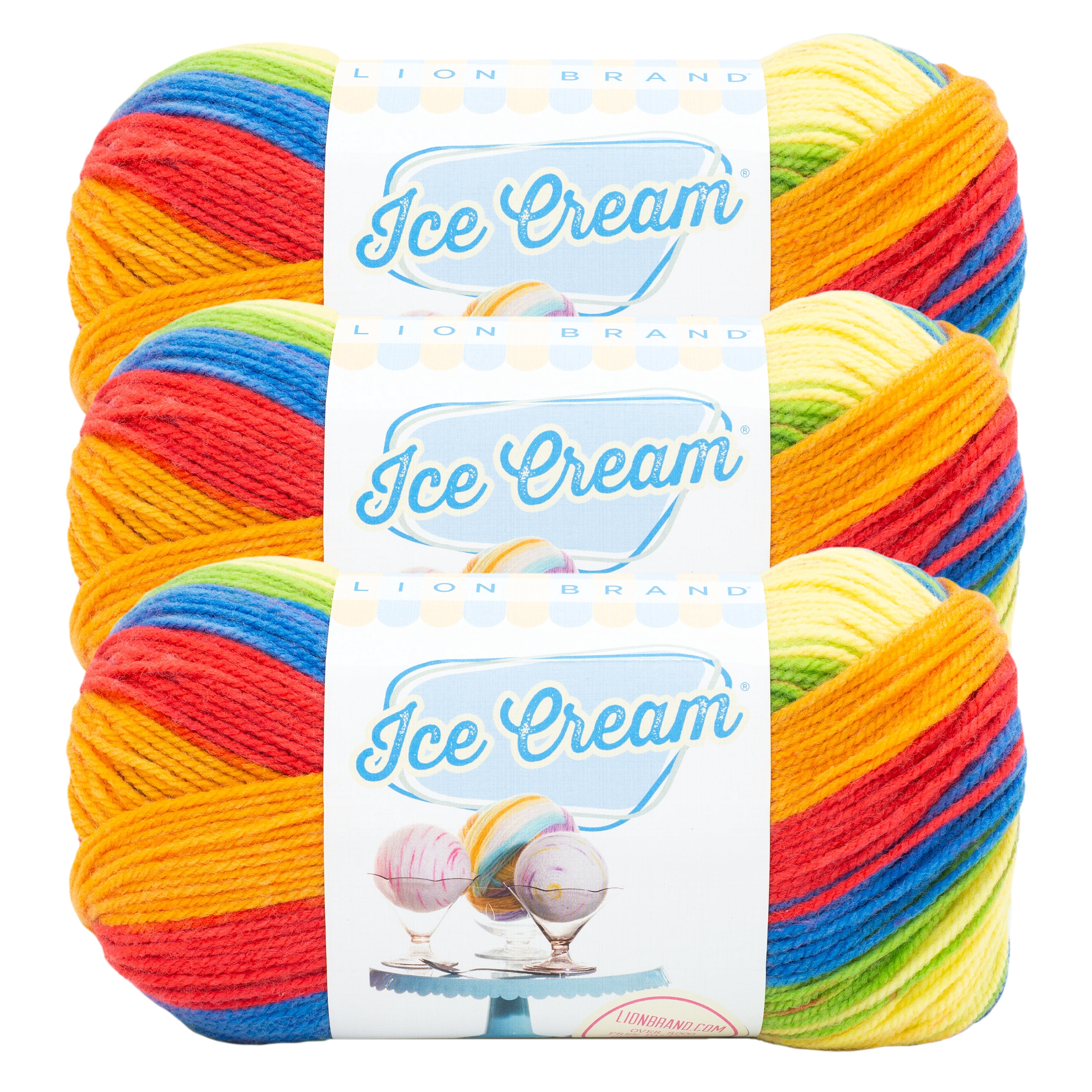 Lion Brand Yarn Ice Cream Hokey Pokey Light Acrylic Yarn 3 Pack ...