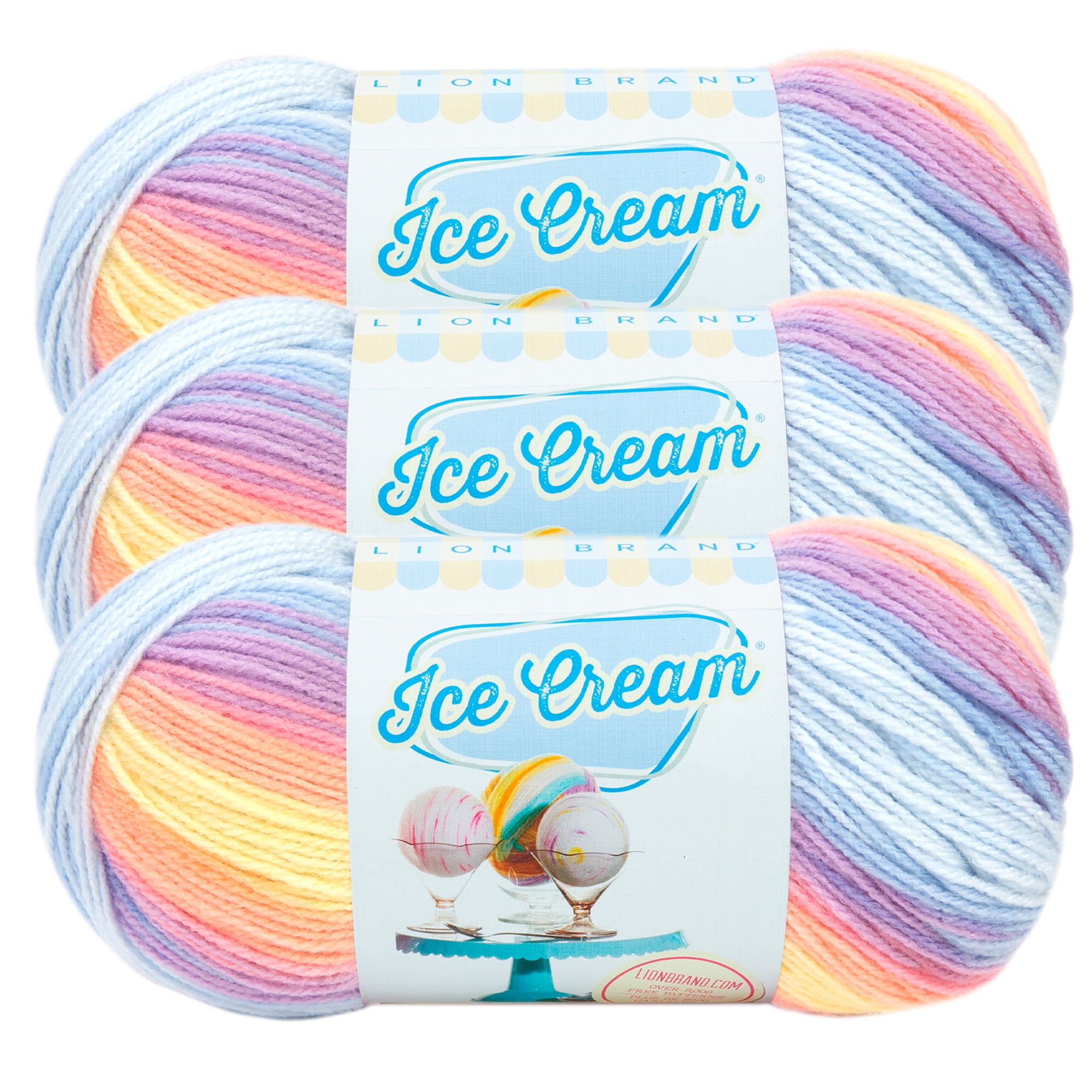 Lion Brand Yarn Ice Cream Parfait Light Acrylic Multi-color Yarn 3 Pack ...