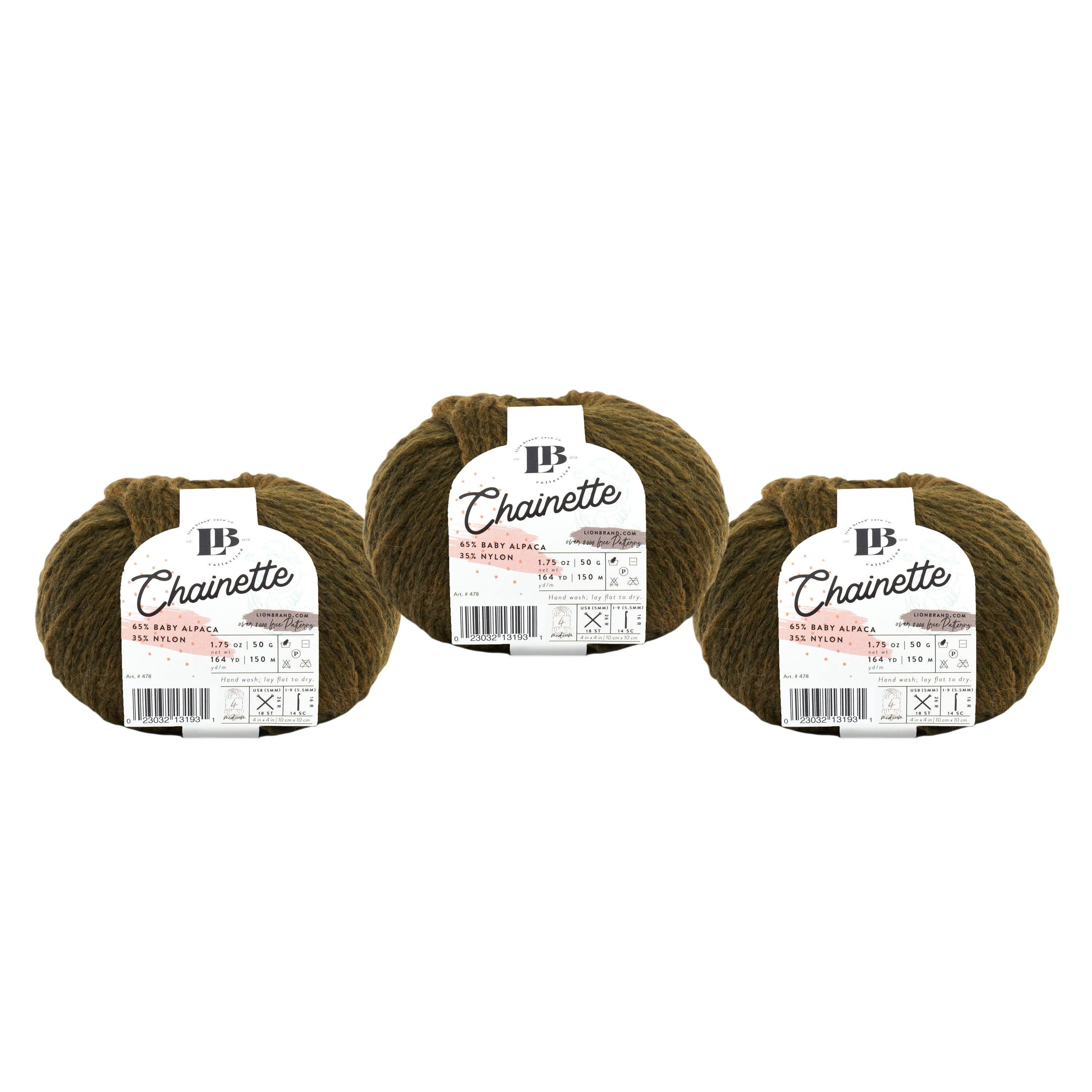 Lion Brand Yarn LBC Chainette Olive Medium Baby Alpaca, Nylon Yarn 3 ...