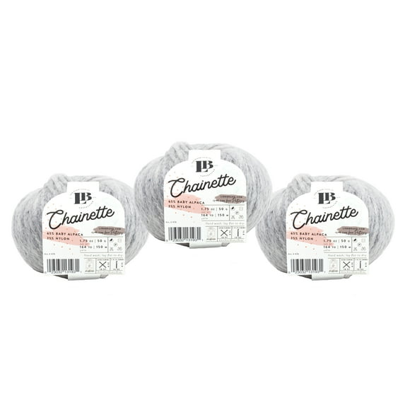 Lion Brand Yarn LBC Chainette Silver Medium Baby Alpaca, Nylon Yarn 3 ...