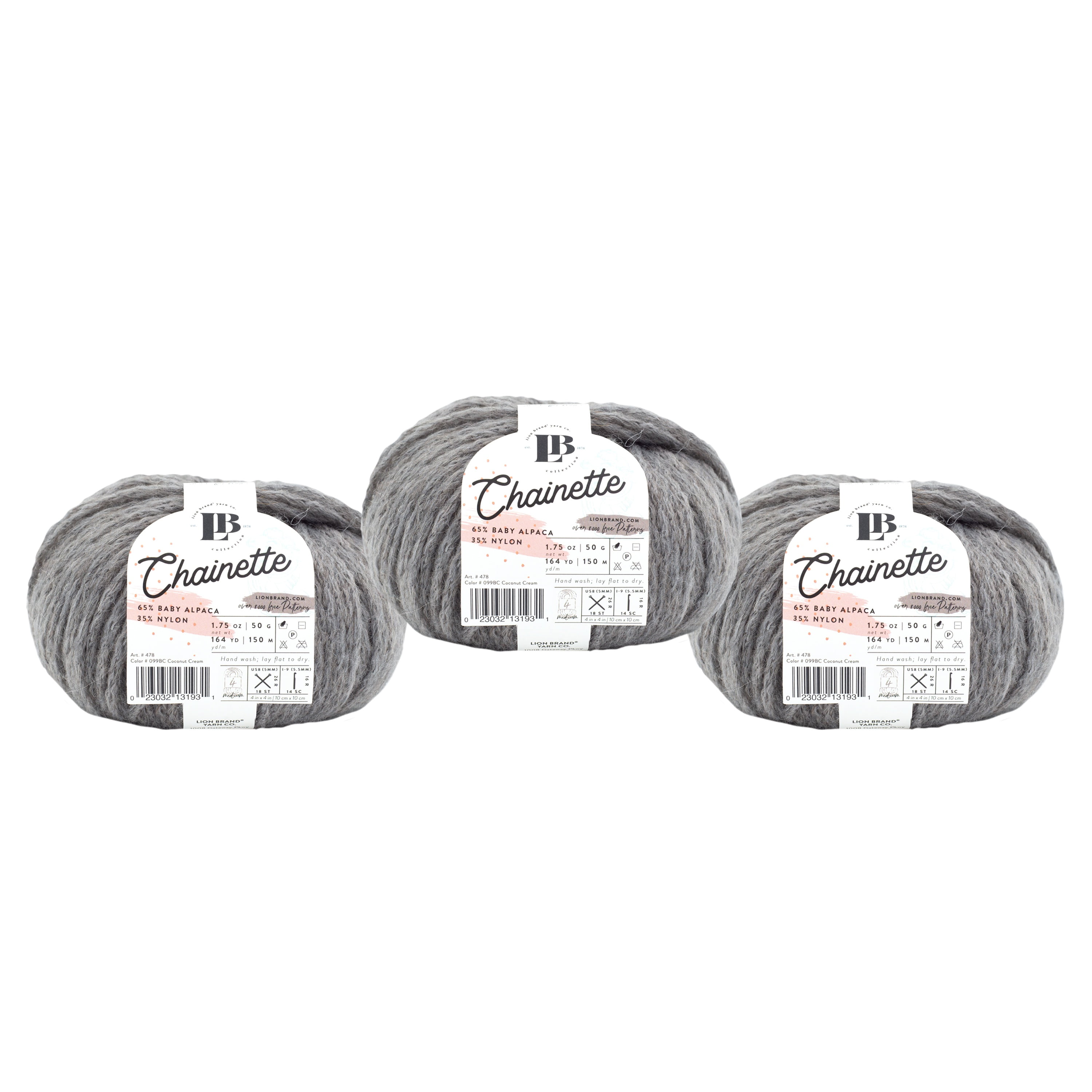 Lion Brand Yarn LBC Chainette Truffle Medium Baby Alpaca, Nylon Yarn 3 Pack - Walmart.com