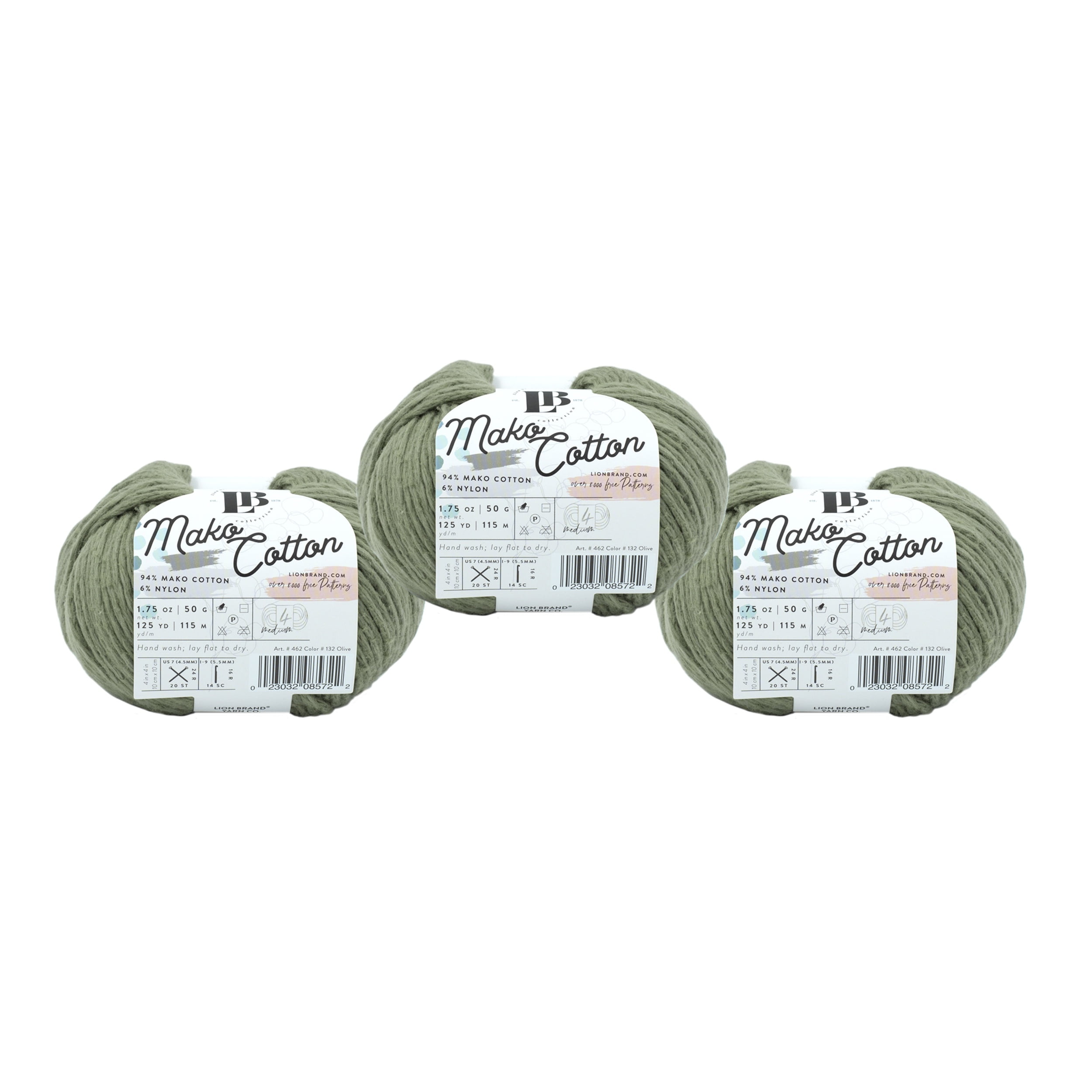 Lion Brand Yarn LBC Mako Cotton Olive Medium Mako Cotton, Nylon Yarn 3 ...