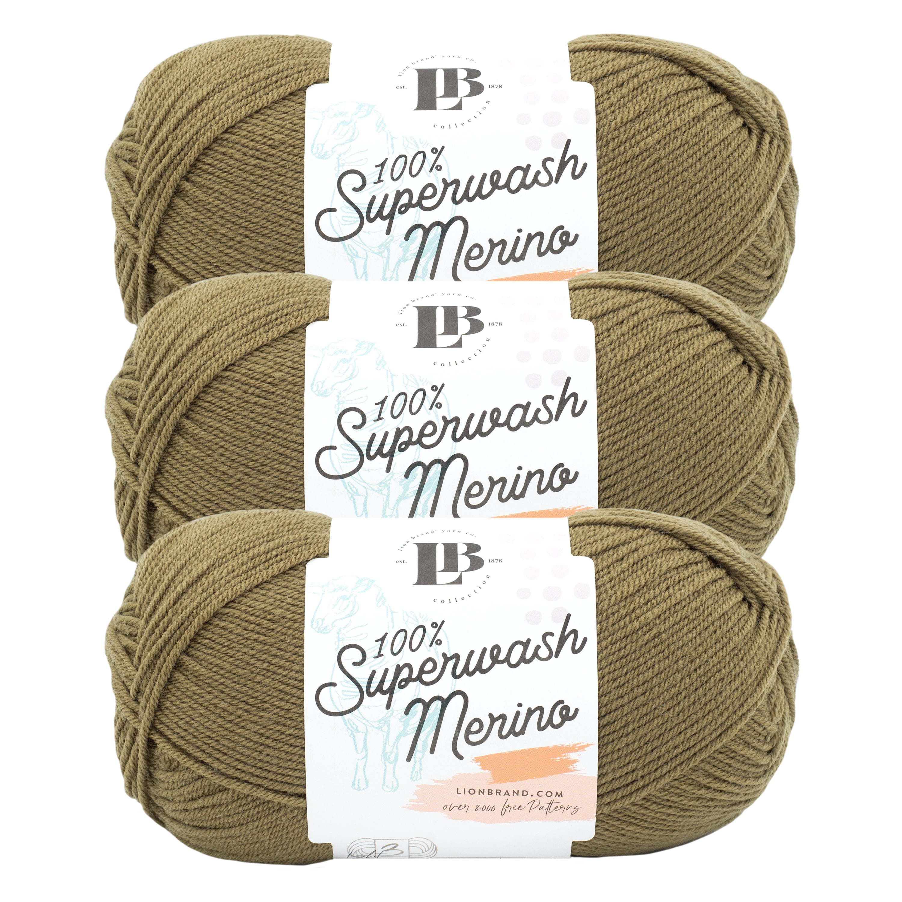 Lion Brand Yarn LBC Superwash Merino Olive Branch Light Weight Extra ...