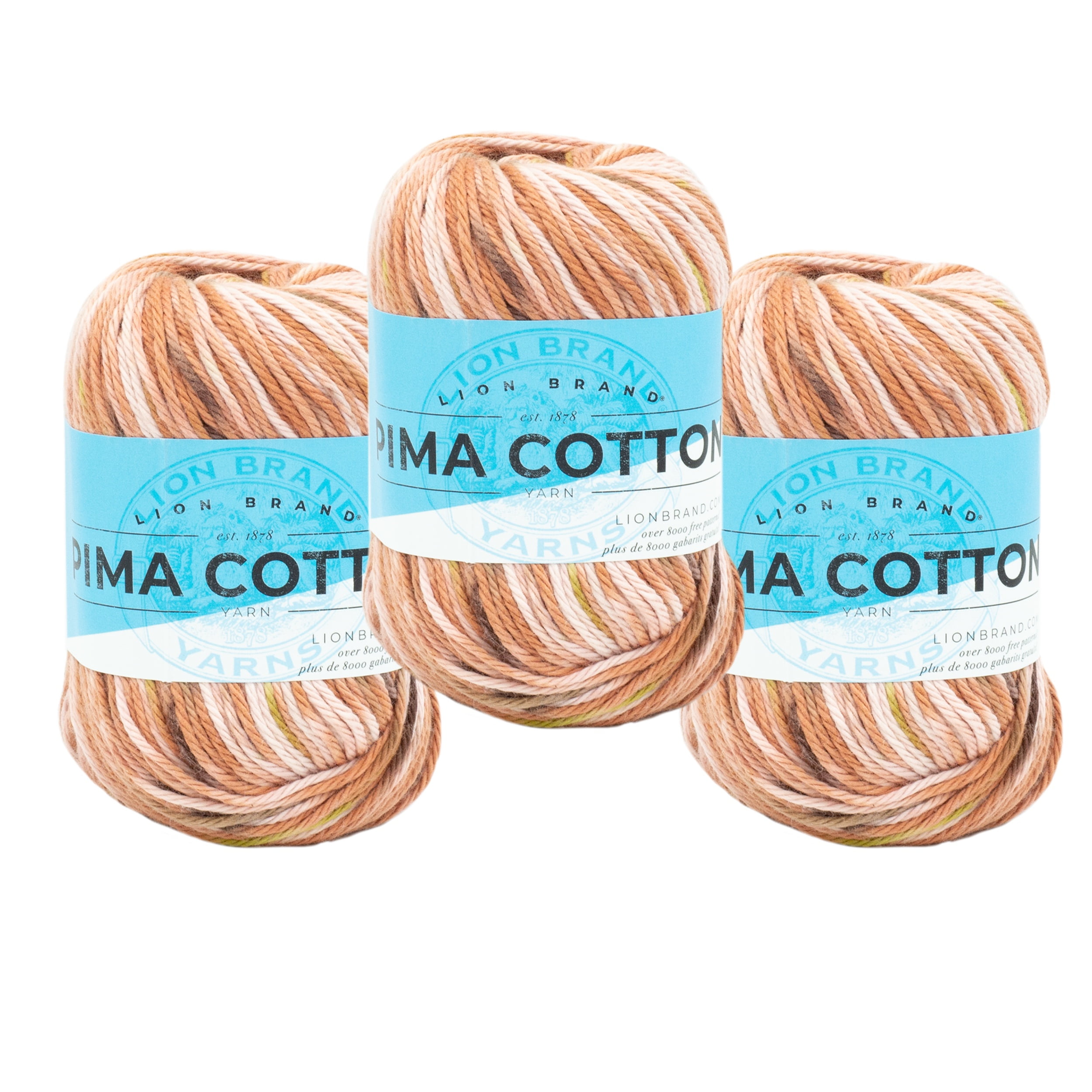 Lion Brand Yarn Pima Cotton Auburn 762-501W Medium Cotton 3 Pack ...