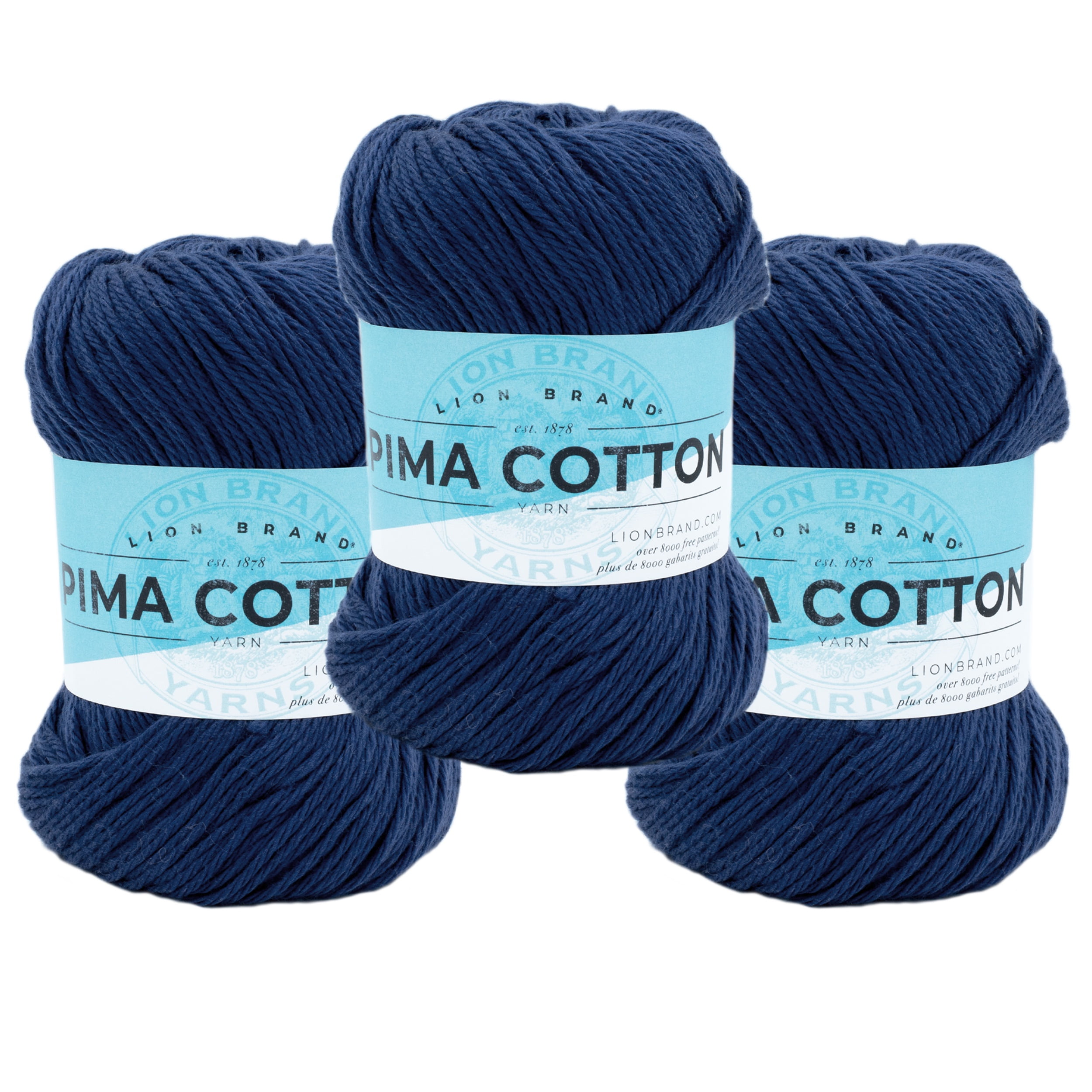 Lion Brand Yarn Pima Cotton Blueprint 762-110AG Medium Cotton 3 Pack ...