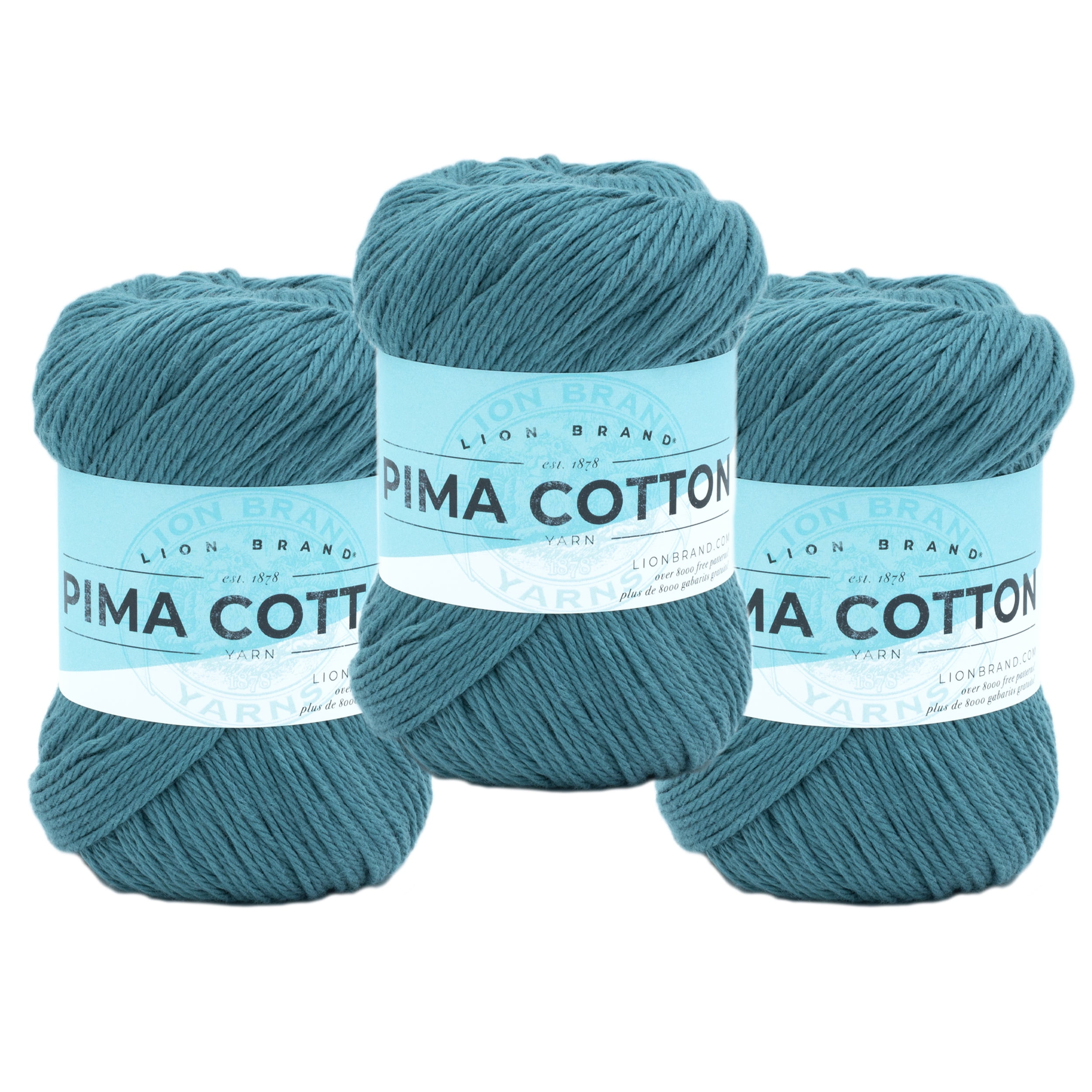 Lion Brand Yarn Pima Cotton Dragonfly 762-178Y Medium Cotton 3 Pack ...