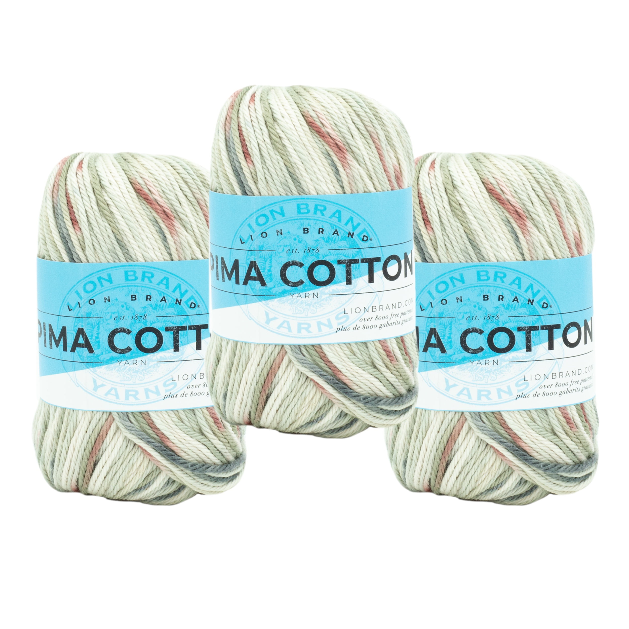 Lion Brand Yarn Pima Cotton Peppercorn 762-500W Medium Cotton 3 Pack ...