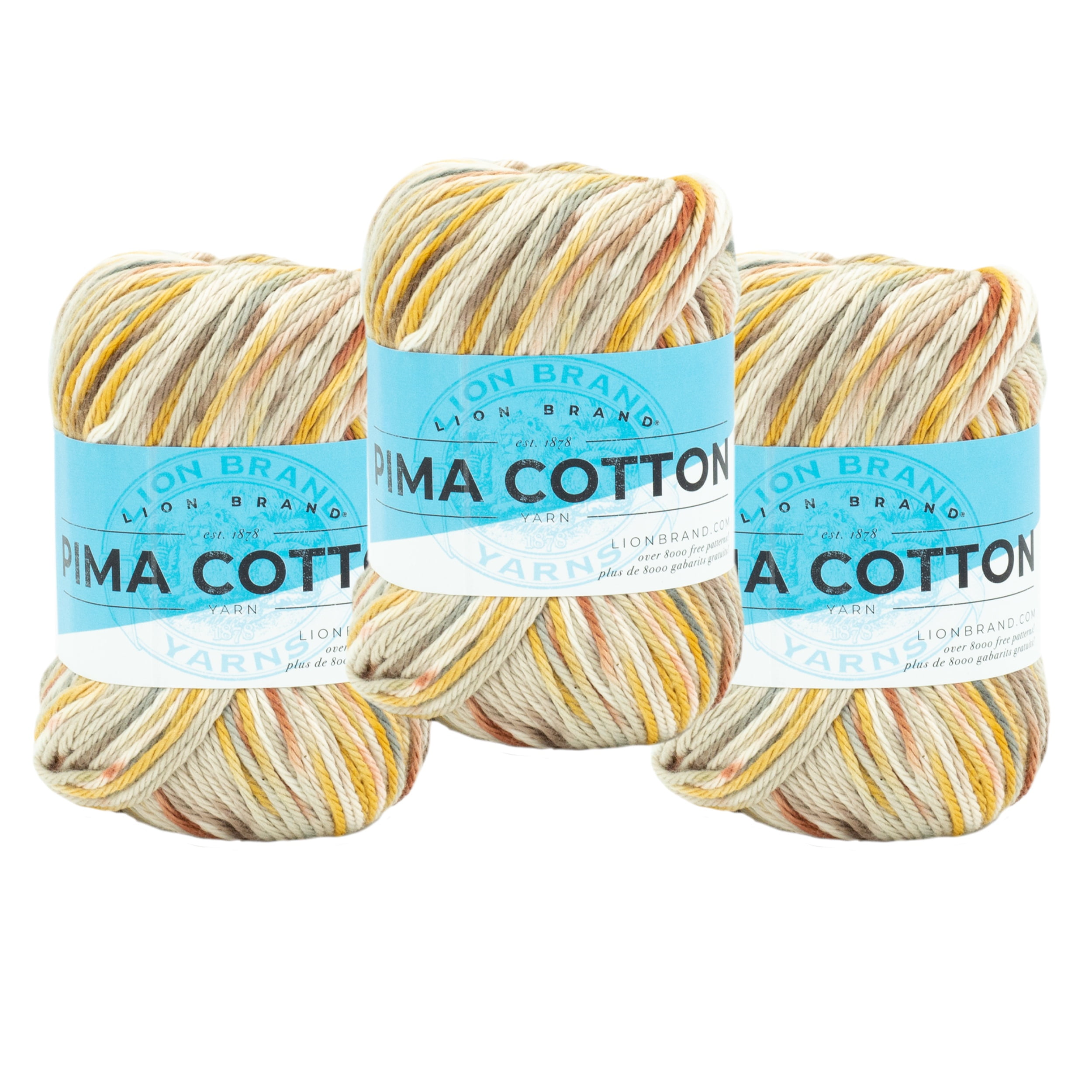 Lion Brand Yarn Pima Cotton Seaglass 762-505S Medium Cotton 3 Pack ...