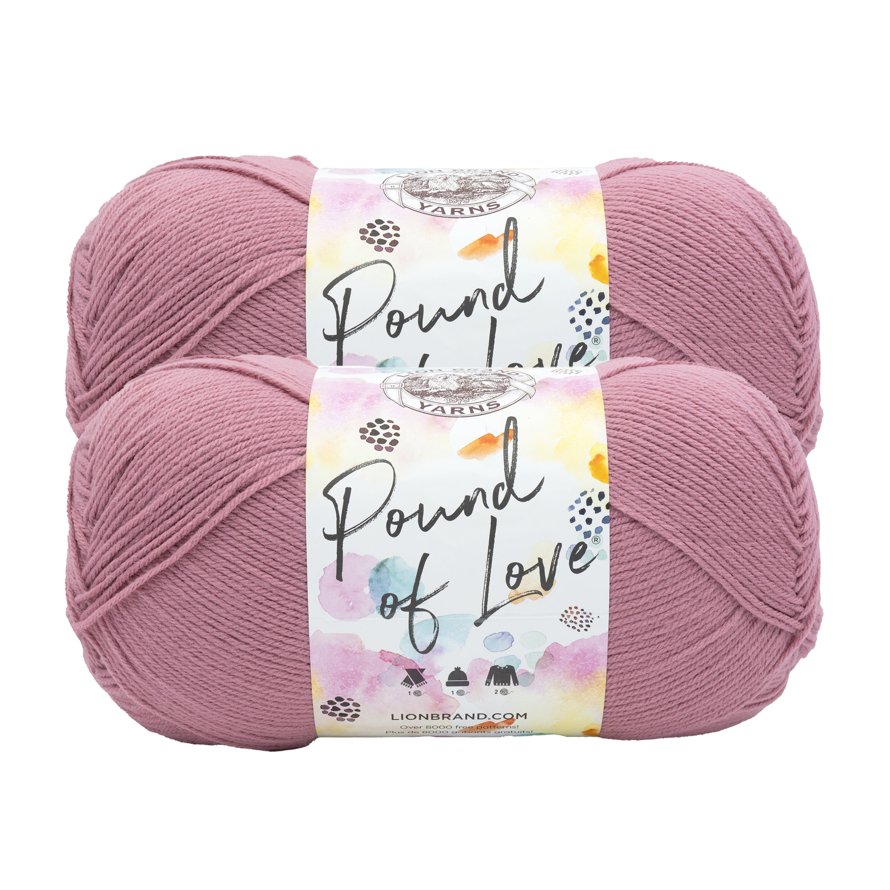 Lion Brand Yarn Pound of Love Heather Rose 550-140P Medium Premium Acrylic Yarn 2 Pack - Walmart.com