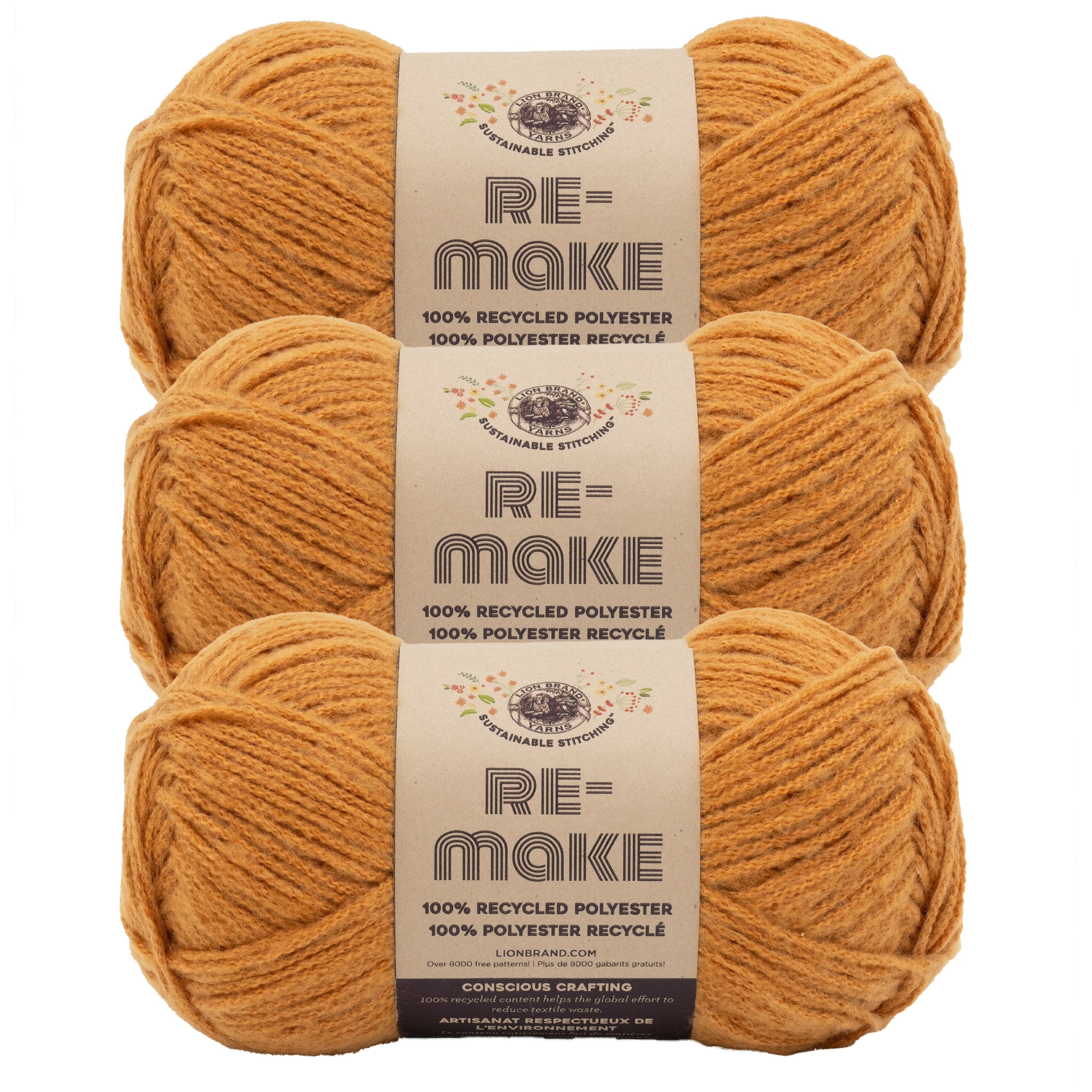 Lion Brand Yarn Re-Make Amber Medium Recycled Polyester Orange Yarn 3 ...