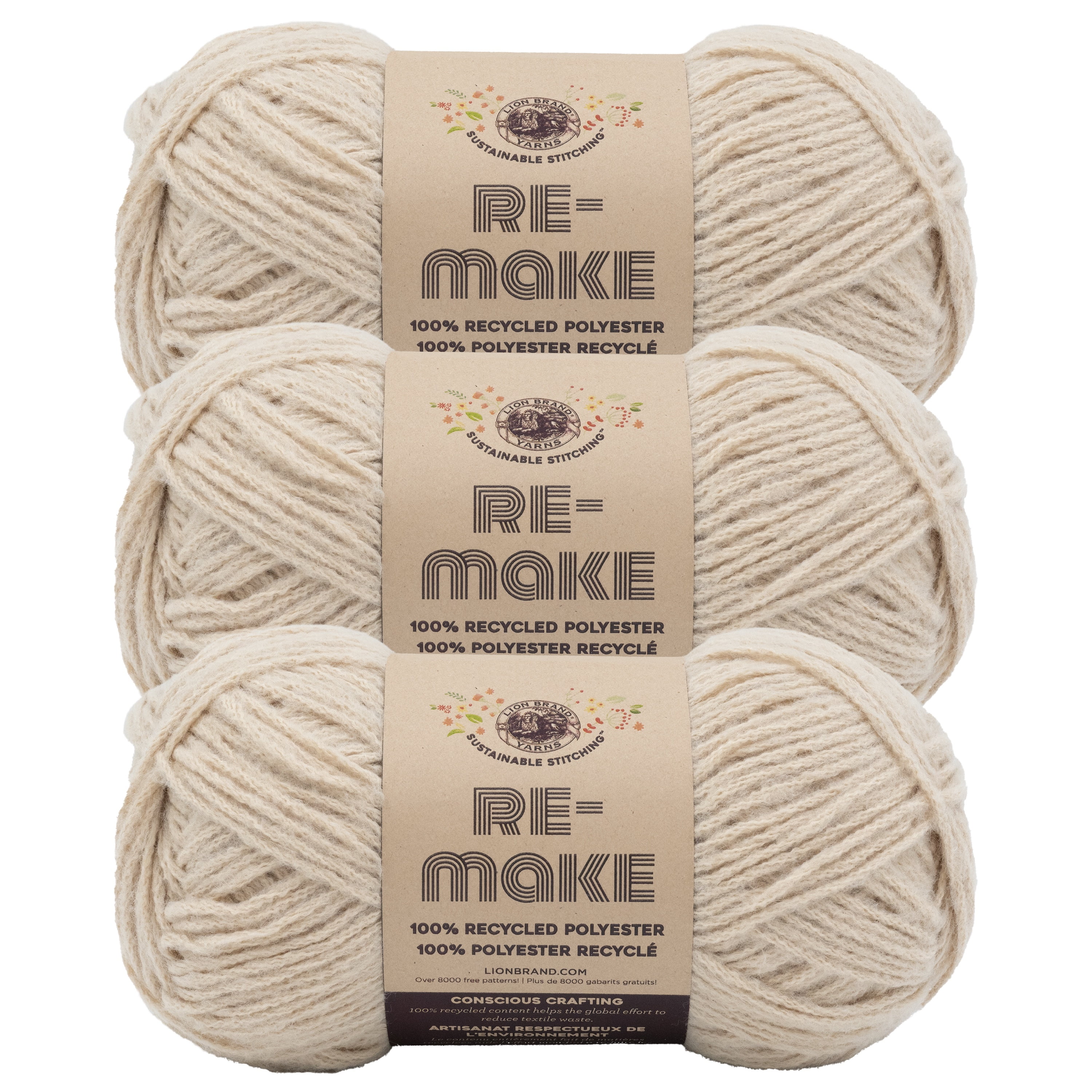 Lion Brand Yarn Re-Make Hazelnut Medium Recycled Polyester Beige Yarn 3 ...