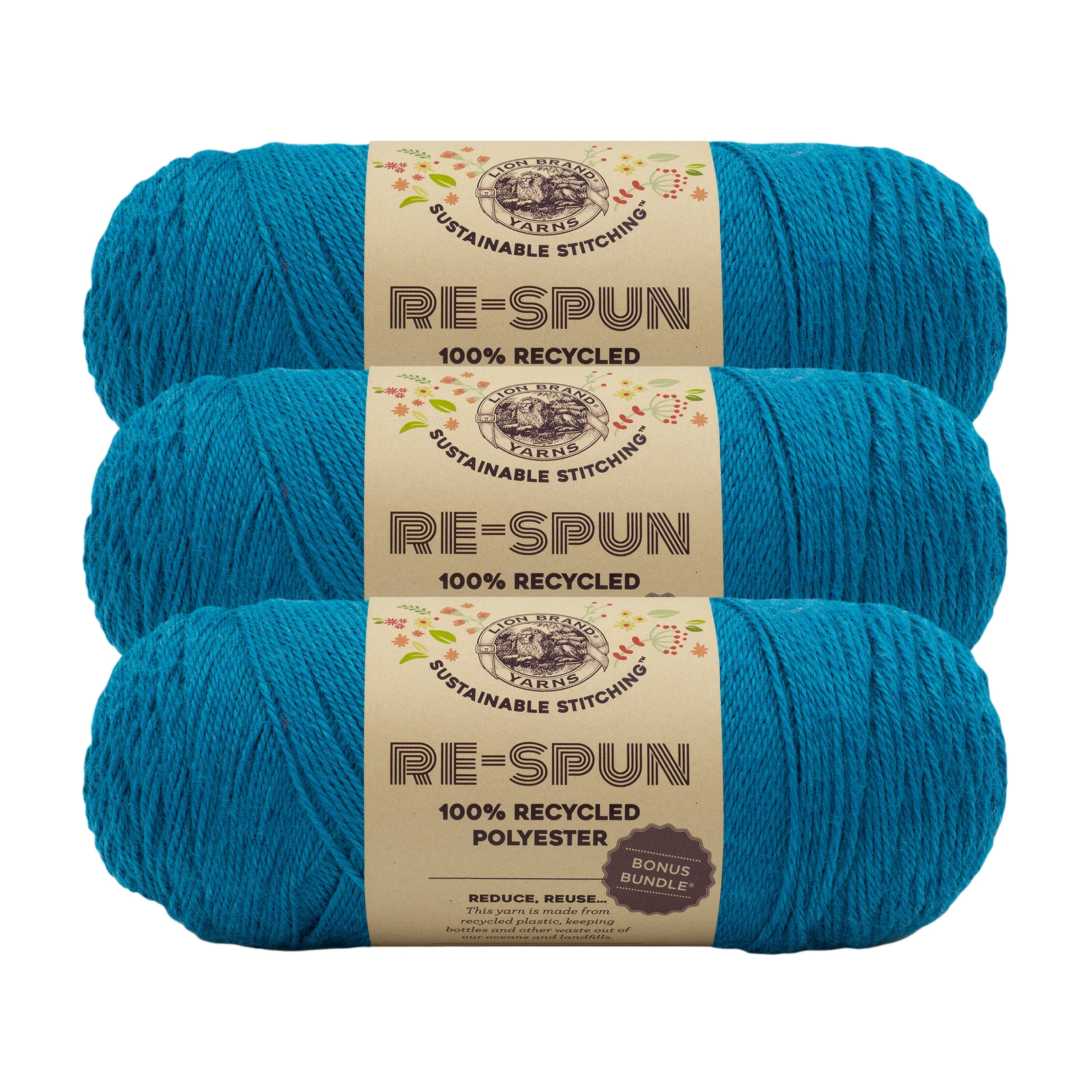 Lion Brand Yarn Re-Spun Bonus Bundle Fjord Medium Recycled Polyester ...
