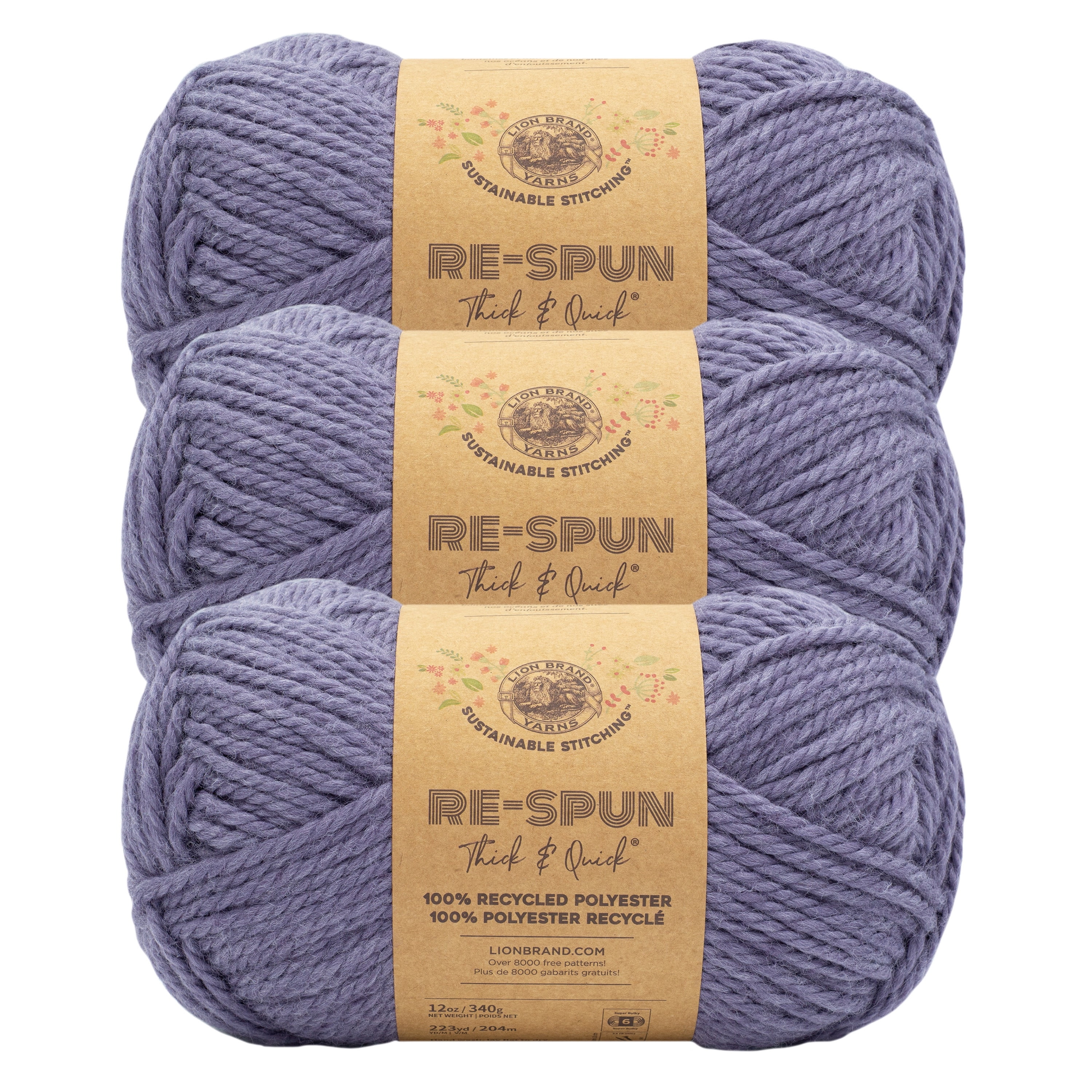 Lion Brand Yarn Re-Spun Thick & Quick Acai Super Bulky Yarn Recycled ...