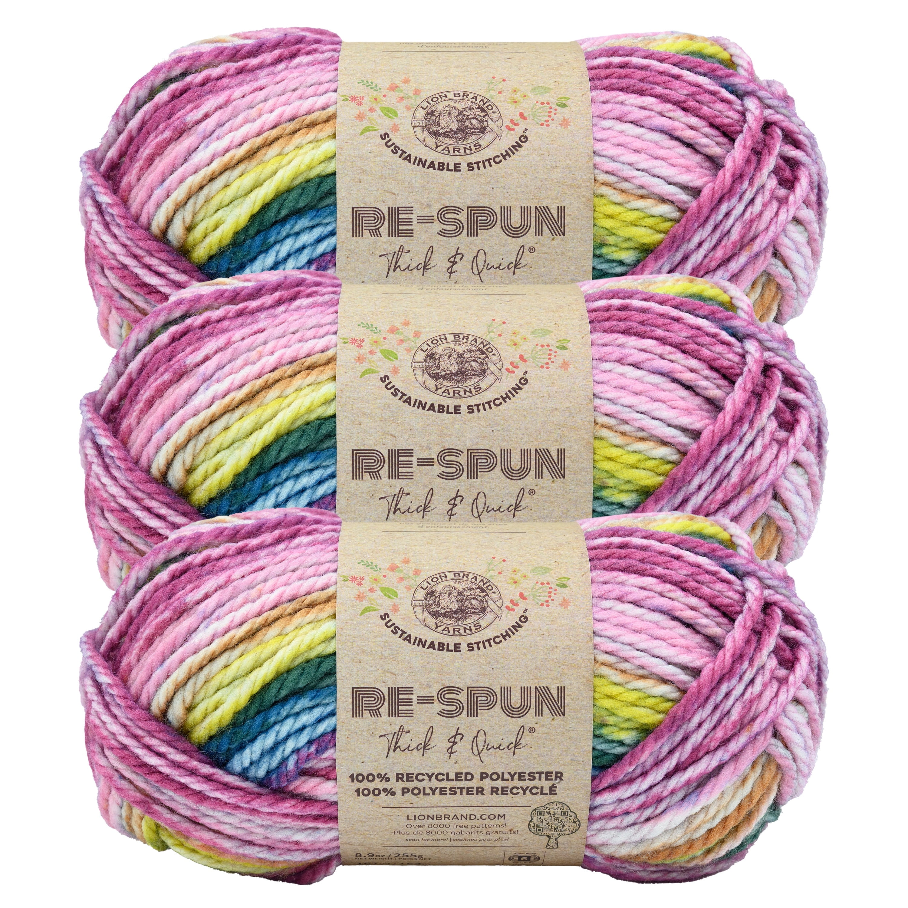Lion Brand Yarn Re-Spun Thick & Quick Meadow Flowers Super Bulky Yarn ...