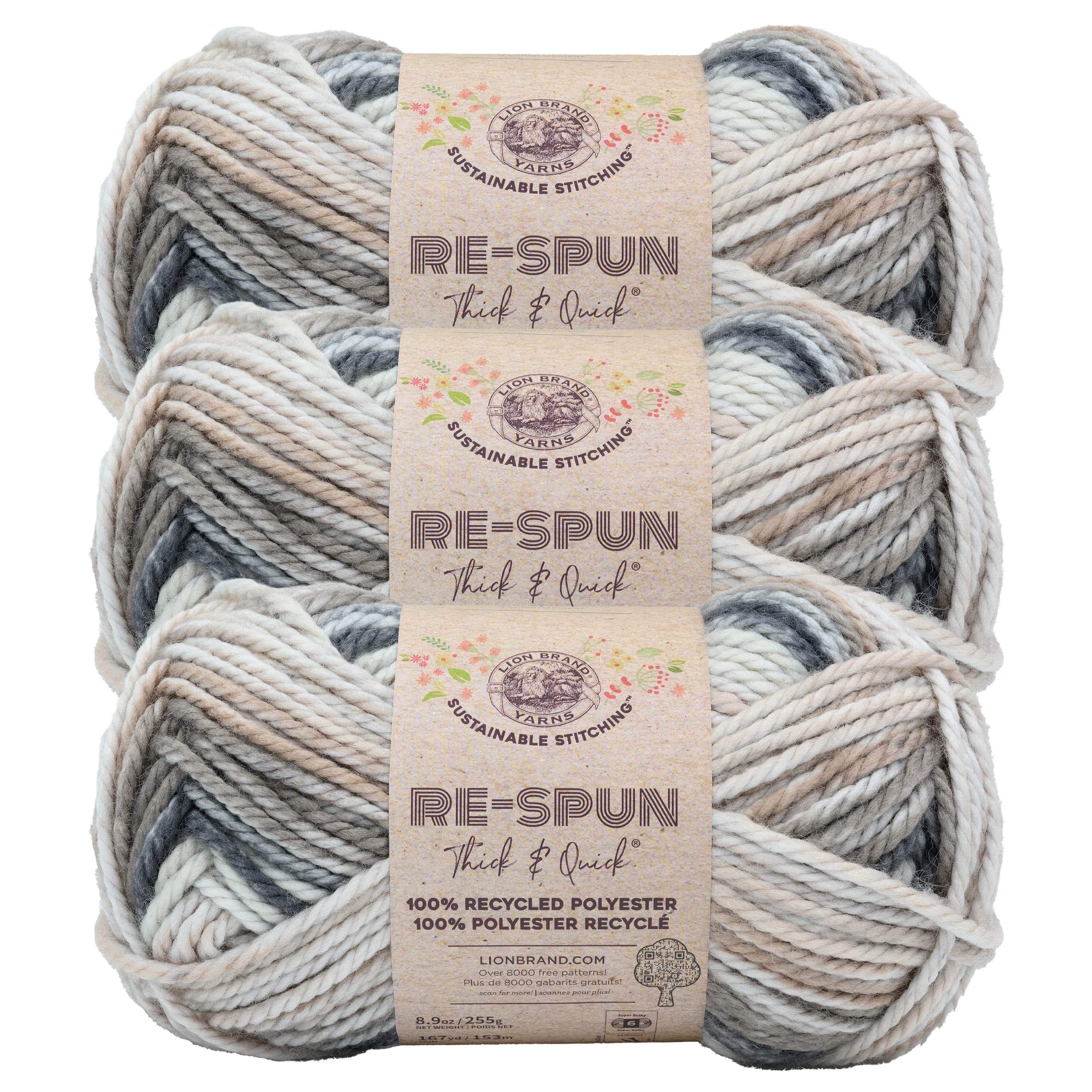 Lion Brand Yarn Re-Spun Thick & Quick Sable Super Bulky Yarn Recycled ...