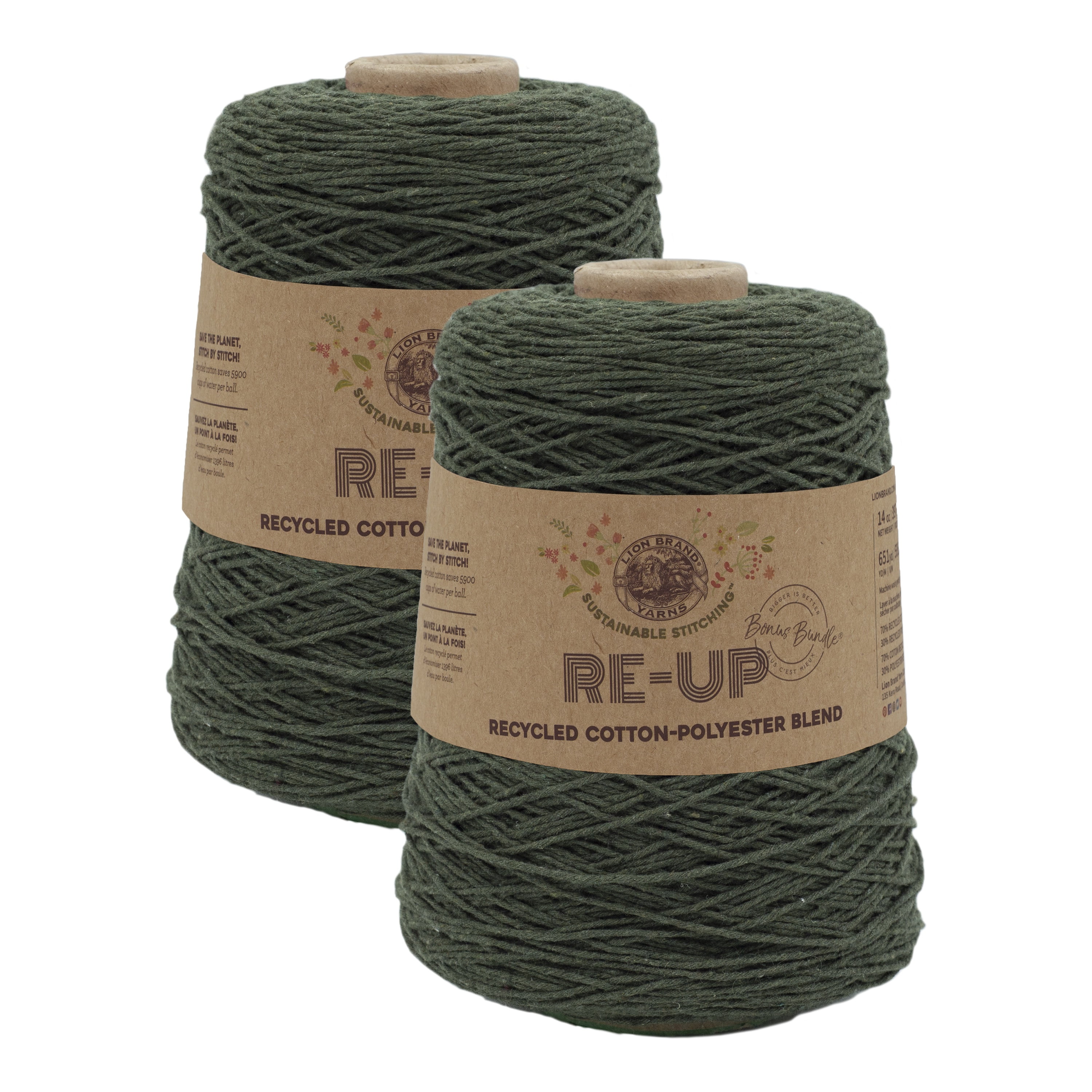 Lion Brand Yarn Re-Up Bonus Bundle Everglade Medium Recycled Cotton ...