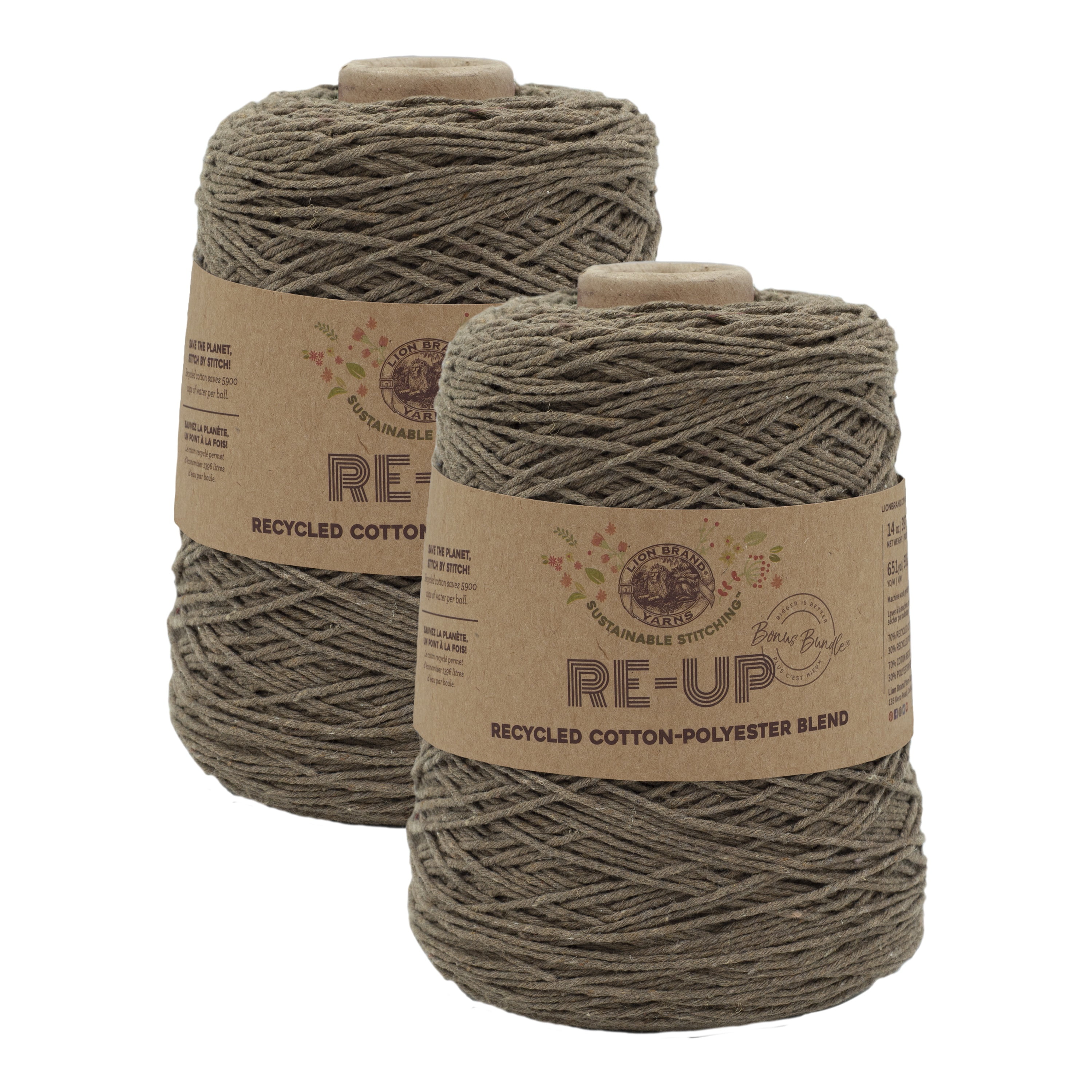 Lion Brand Yarn Re-Up Bonus Bundle Portobello Medium Recycled Cotton ...