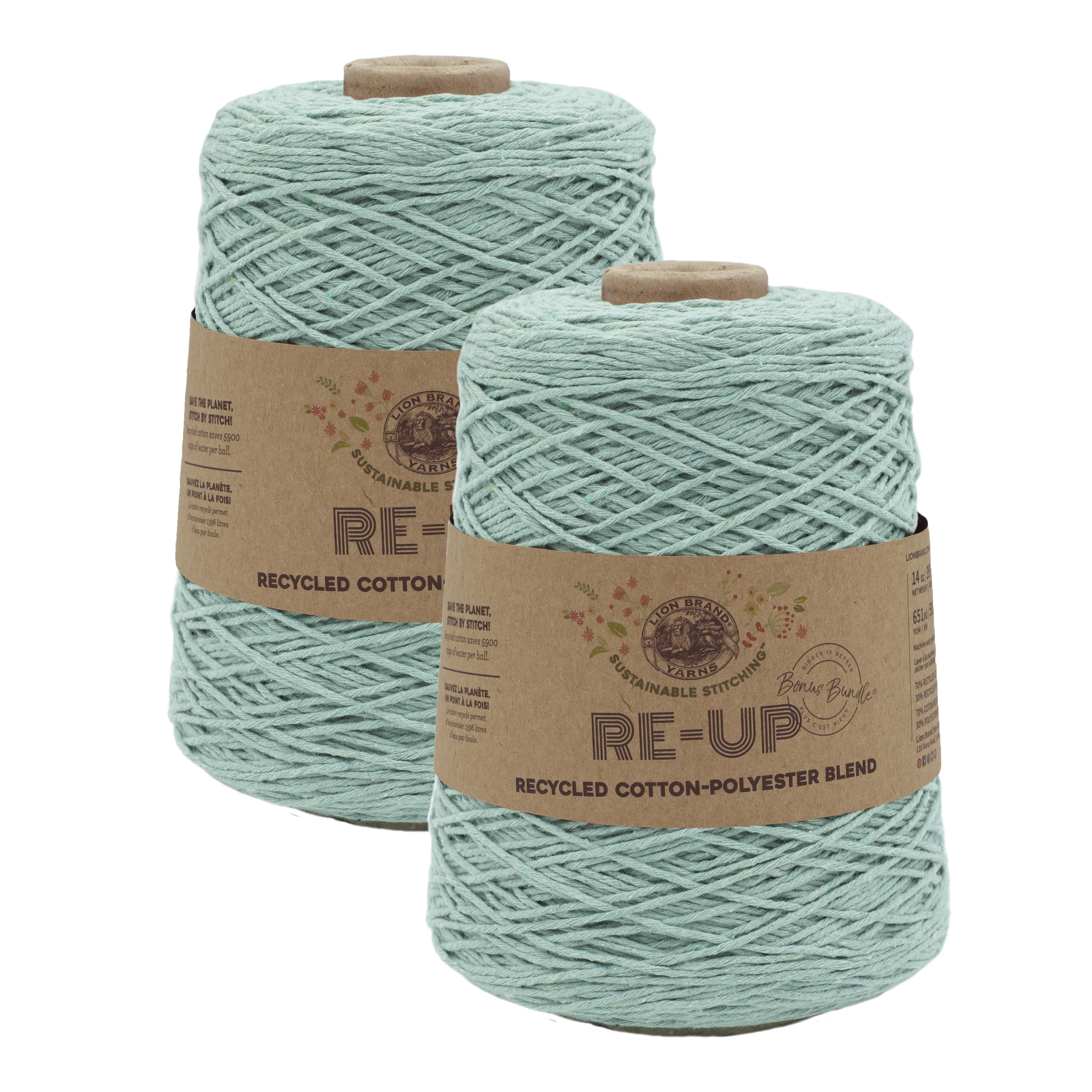Lion Brand Yarn Re-Up Bonus Bundle Surf Spray Medium Recycled Cotton ...