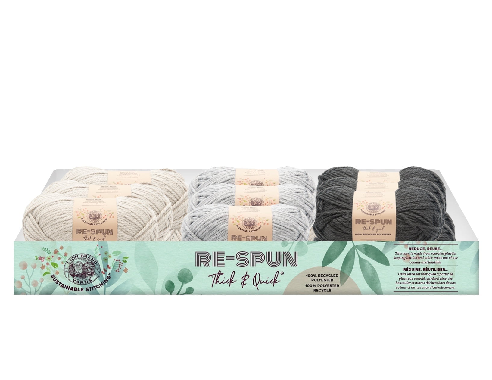 Lion Brand Yarn ReSpun Thick & Quick Pumice Stone (9 skeins), Silver (3 ...