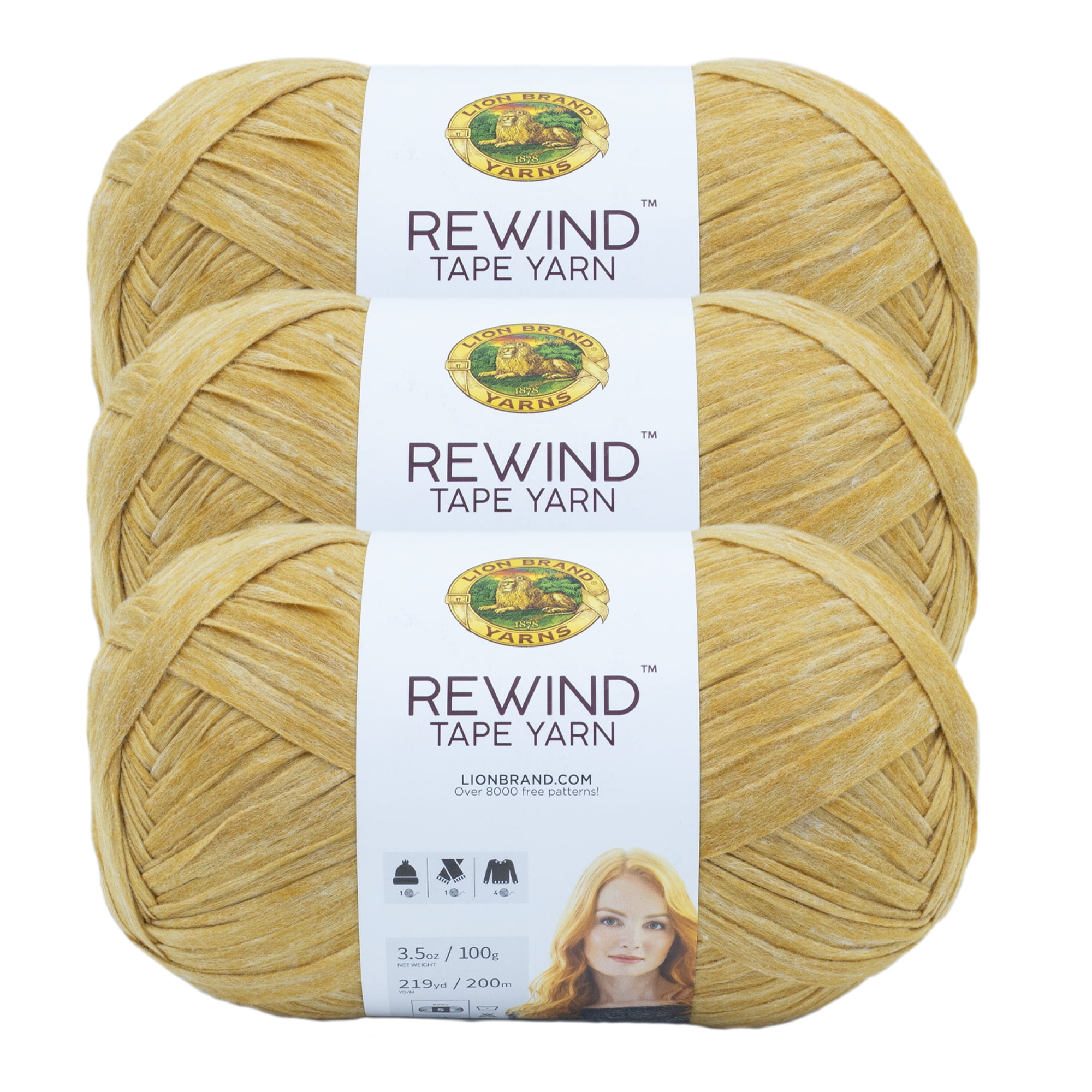 Lion Brand Rewind Tape 3.5 oz Bulky Polyester Yellow Yarn, 219 Yards (3 ...