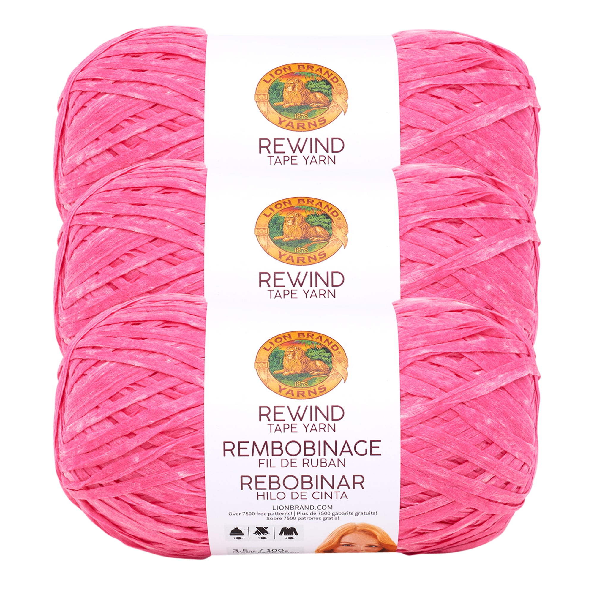 Lion Brand Yarn Rewind Think Pink Tape Bulky Polyester, Viscose Pink ...
