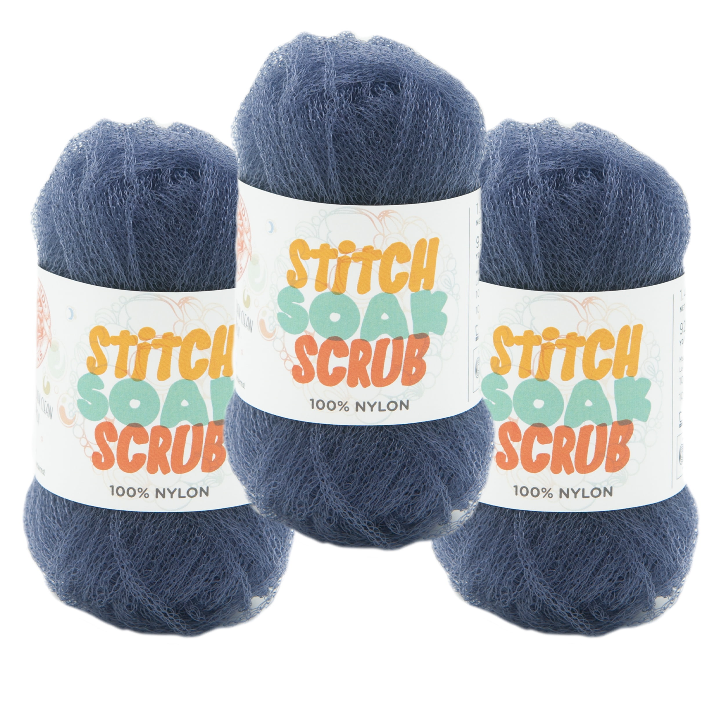 Lion Brand Yarn Stitch Soak Scrub Blue Indigo Medium Nylon Yarn 3 Pack ...