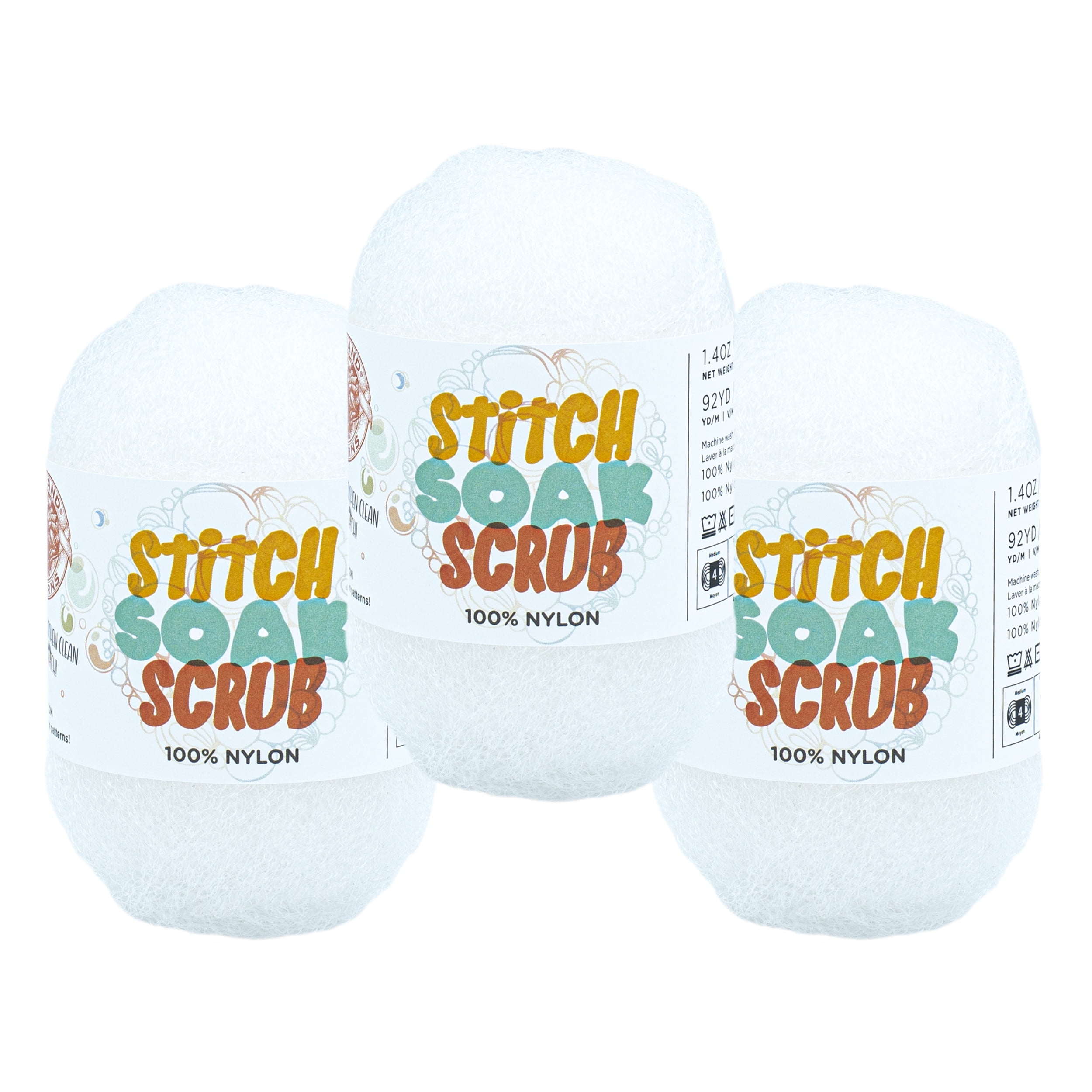 Lion Brand Yarn Stitch Soak Scrub Coconut Milk Medium Nylon Yarn 3 Pack ...