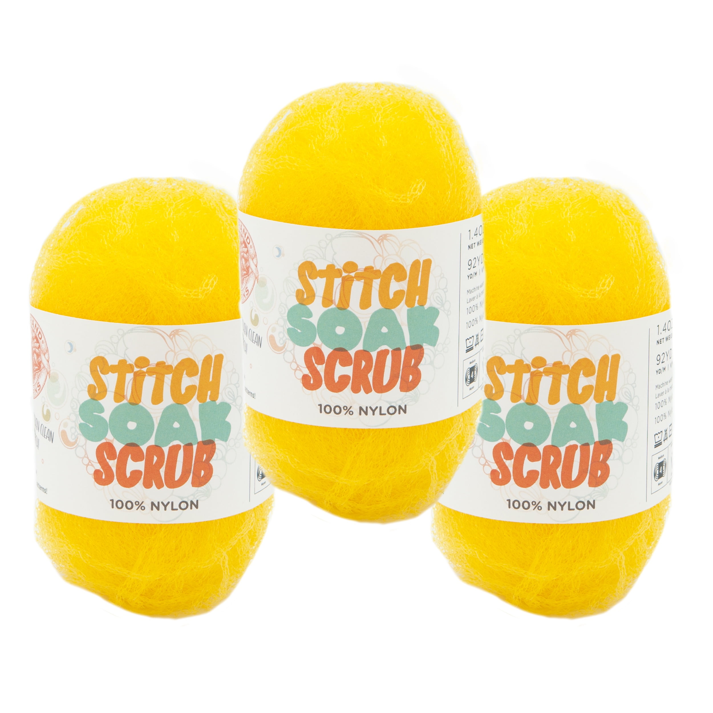 Lion Brand Yarn Stitch Soak Scrub Cyber Yellow Medium Nylon Yarn 3 Pack ...