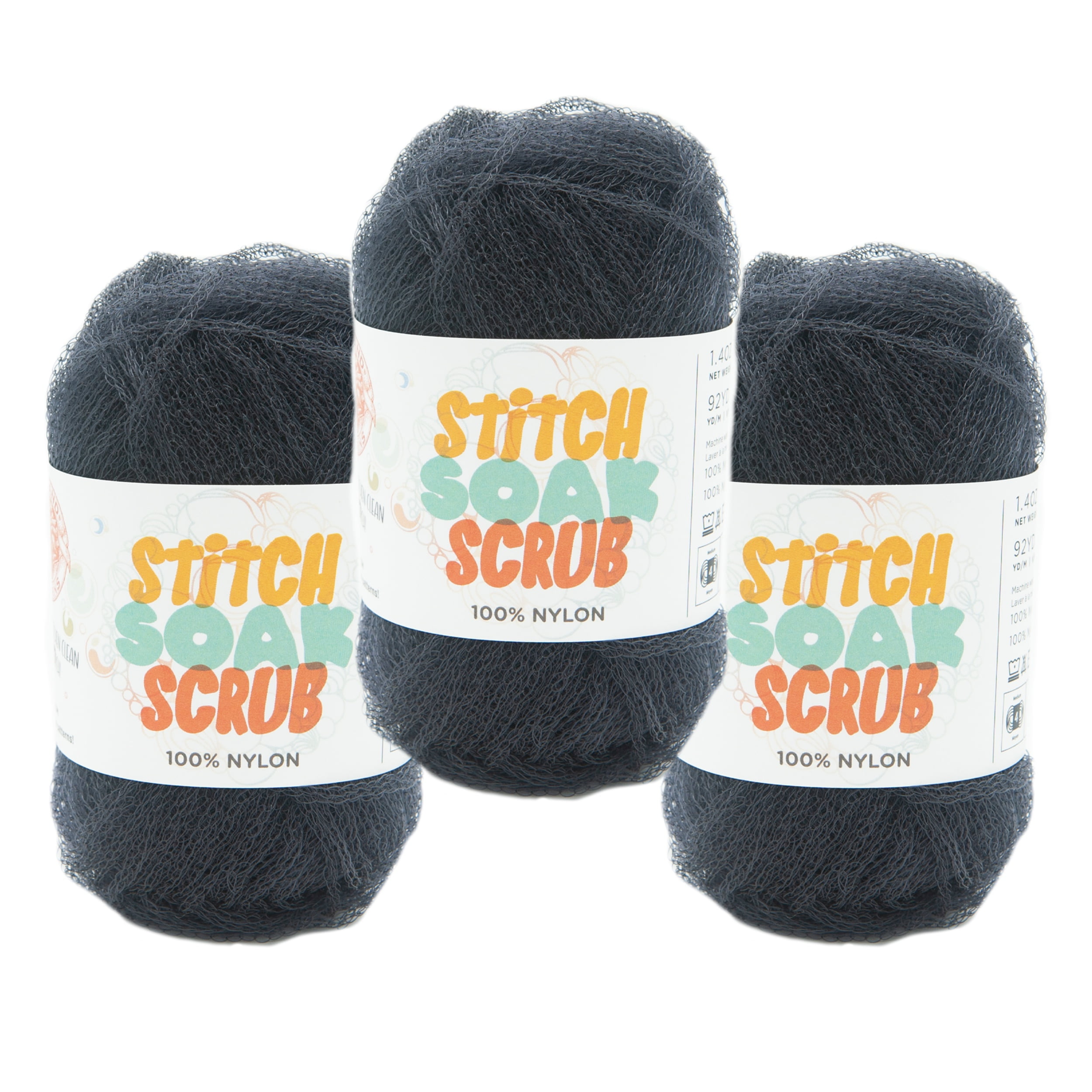 Lion Brand Yarn Stitch Soak Scrub Graphite Medium Nylon Yarn 3 Pack ...