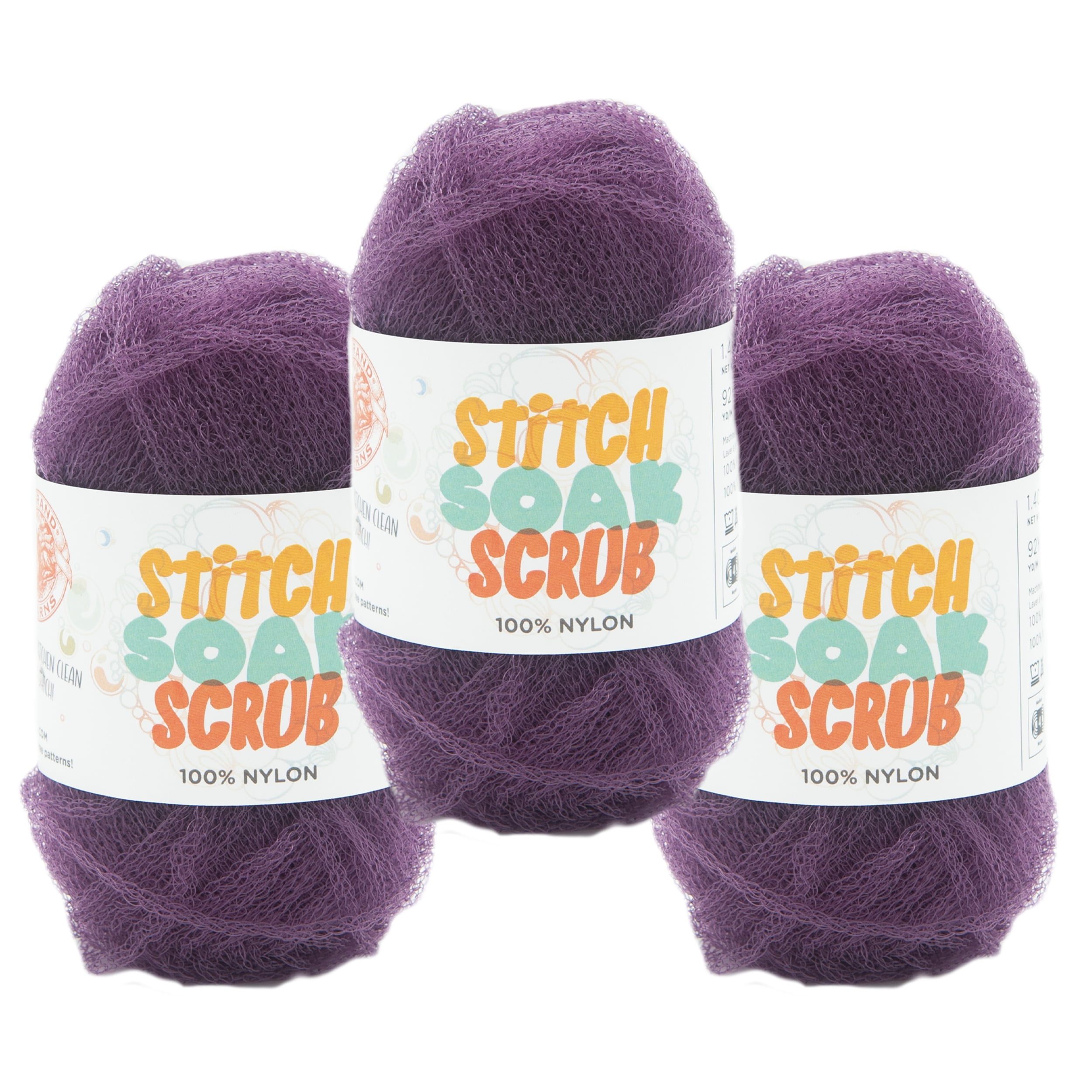 Lion Brand Yarn Stitch Soak Scrub Plum Medium Nylon Yarn 3 Pack ...