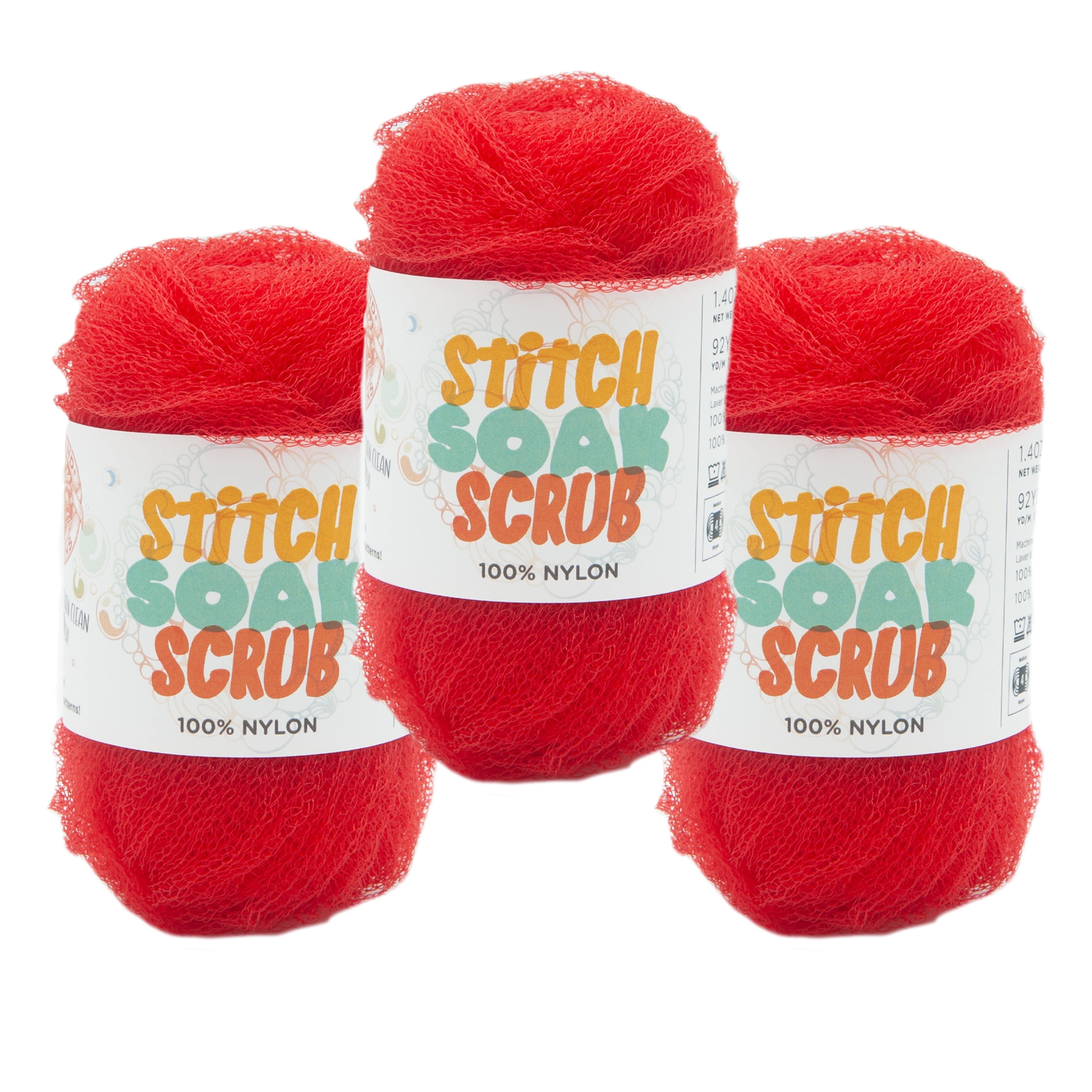 Lion Brand Yarn Stitch Soak Scrub Poppy Red Medium Nylon Yarn 3 Pack ...