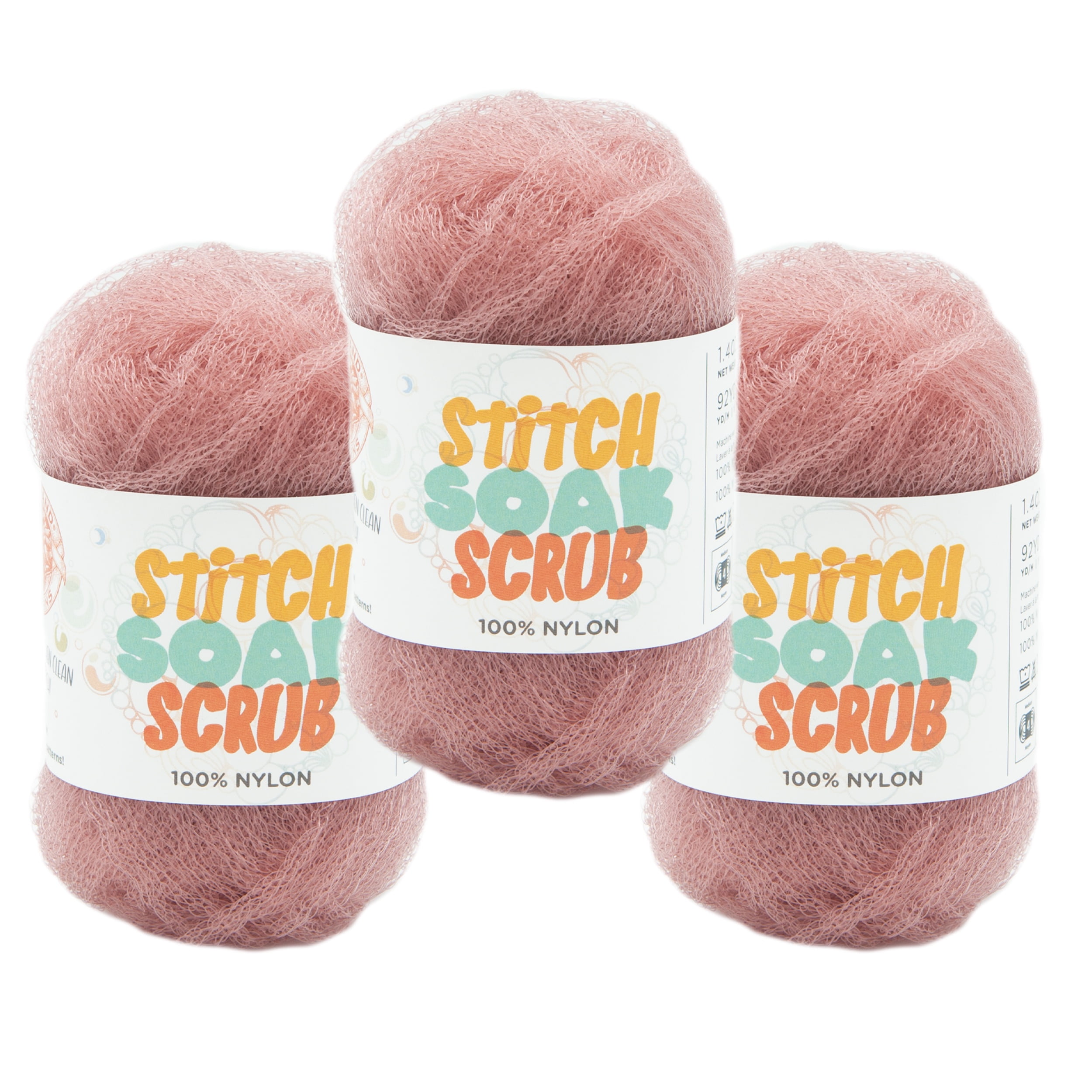 Lion Brand Yarn Stitch Soak Scrub Rose Medium Nylon Yarn 3 Pack ...