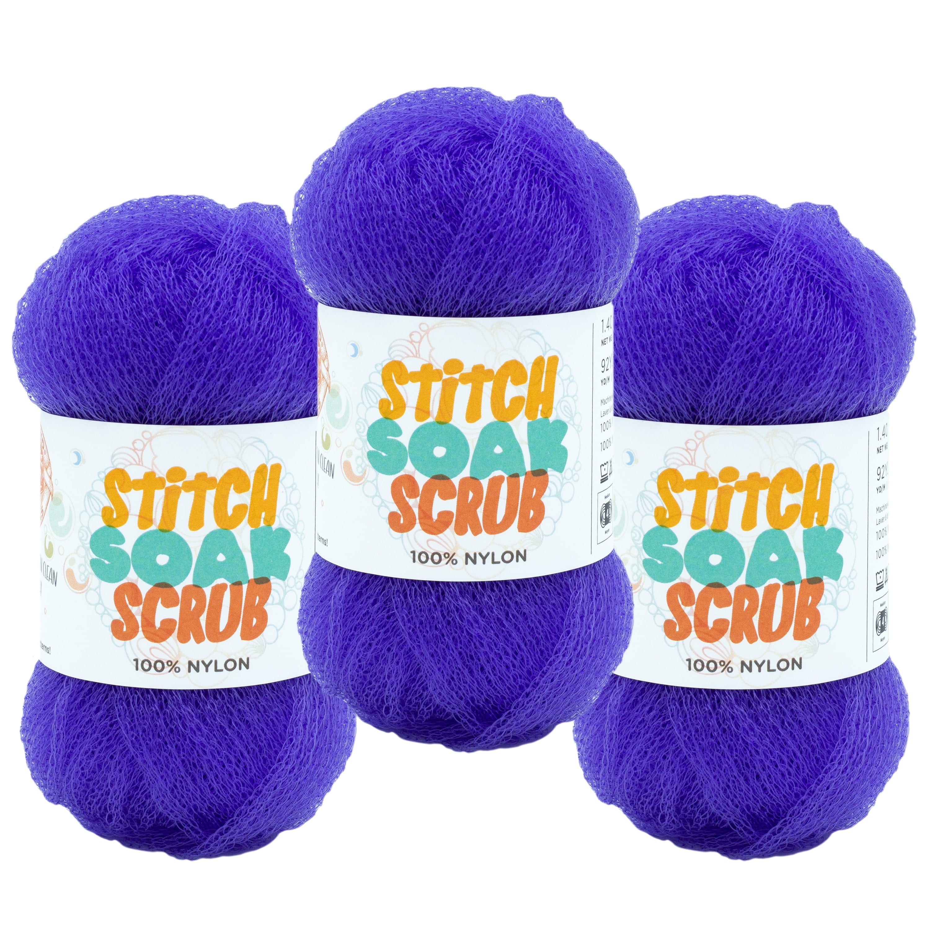 Lion Brand Yarn Stitch Soak Scrub Sapphire Medium Nylon Yarn 3 Pack ...