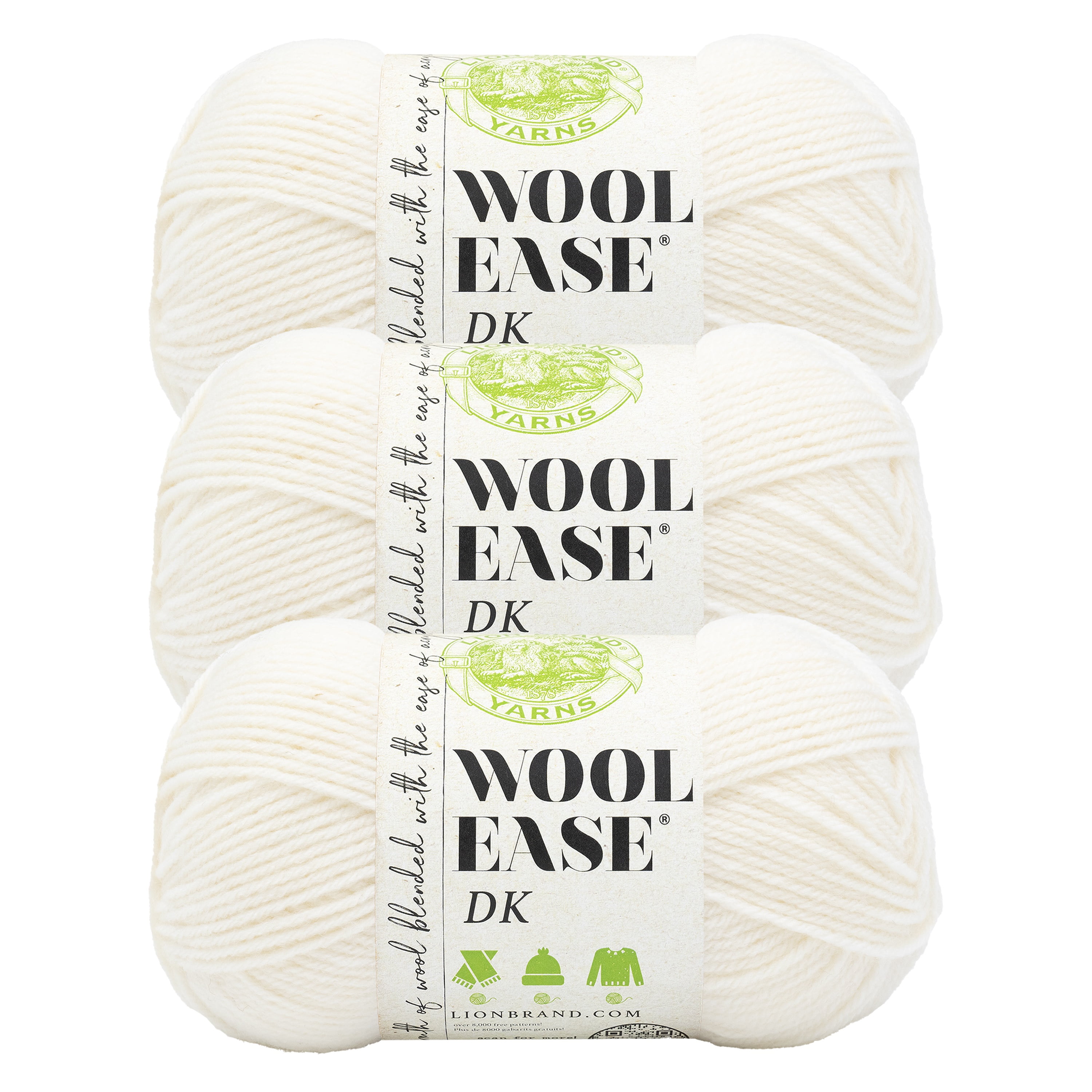 Lion Brand Yarn Wool-Ease DK Cream Light Acrylic, Wool Yarn 3 Pack ...