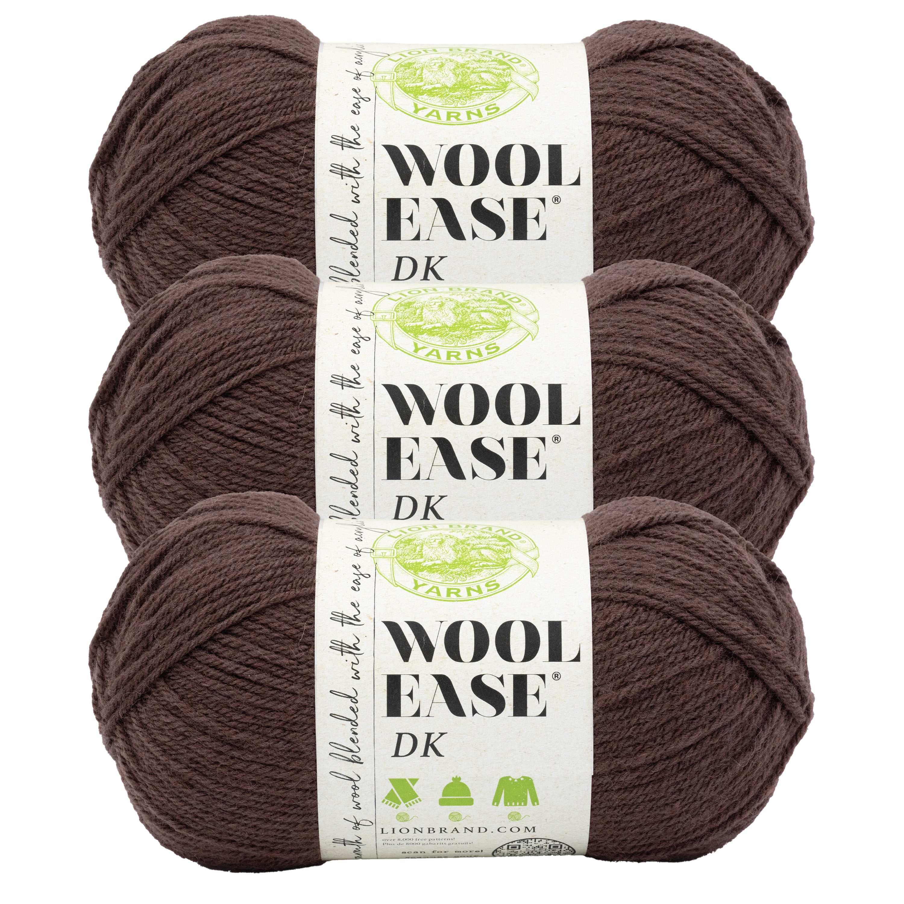 Lion Brand Yarn Wool-Ease DK Hickory Light Acrylic, Wool Yarn 3 Pack ...