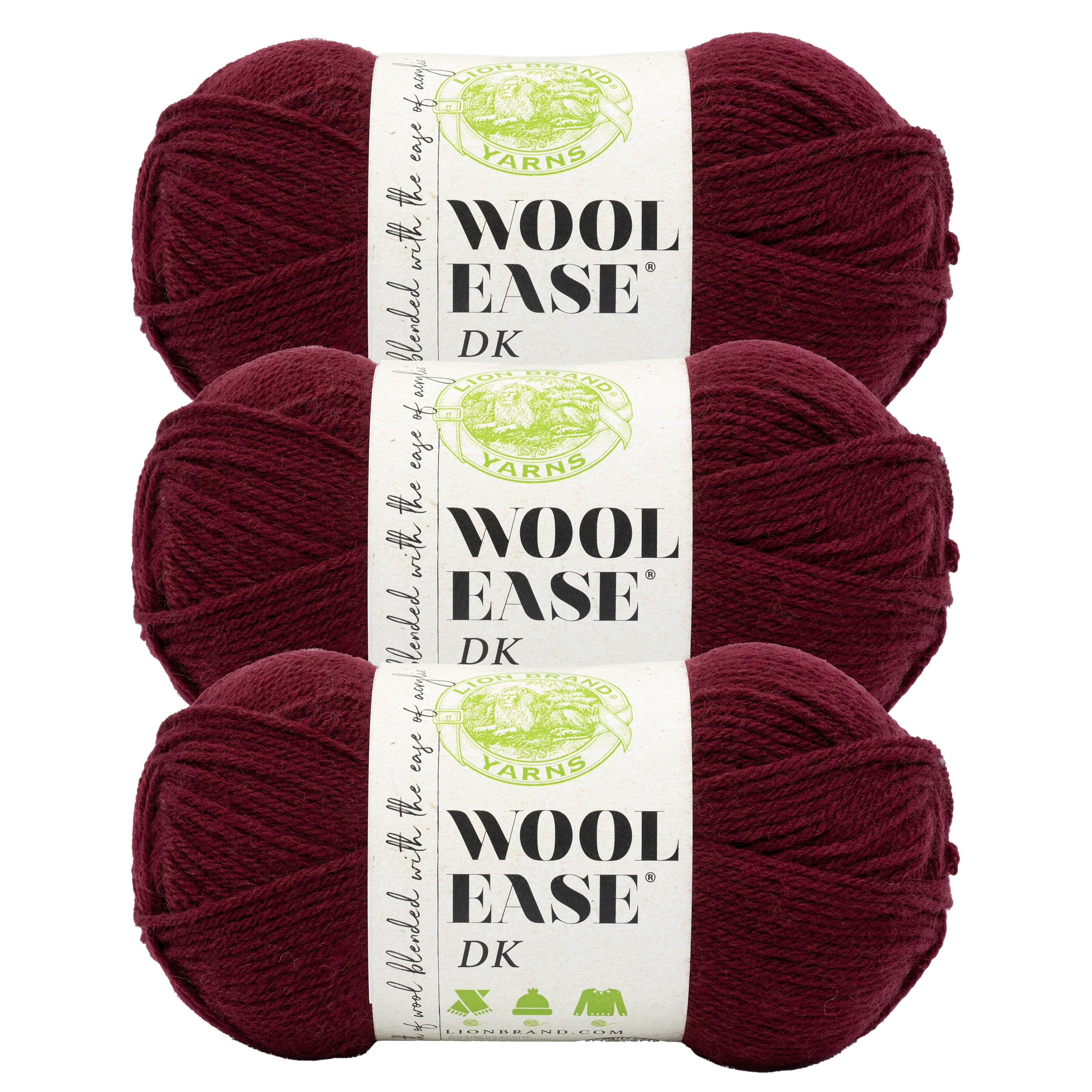 Lion Brand Yarn Wool-Ease DK Redwood Light Acrylic, Wool Yarn 3 Pack ...