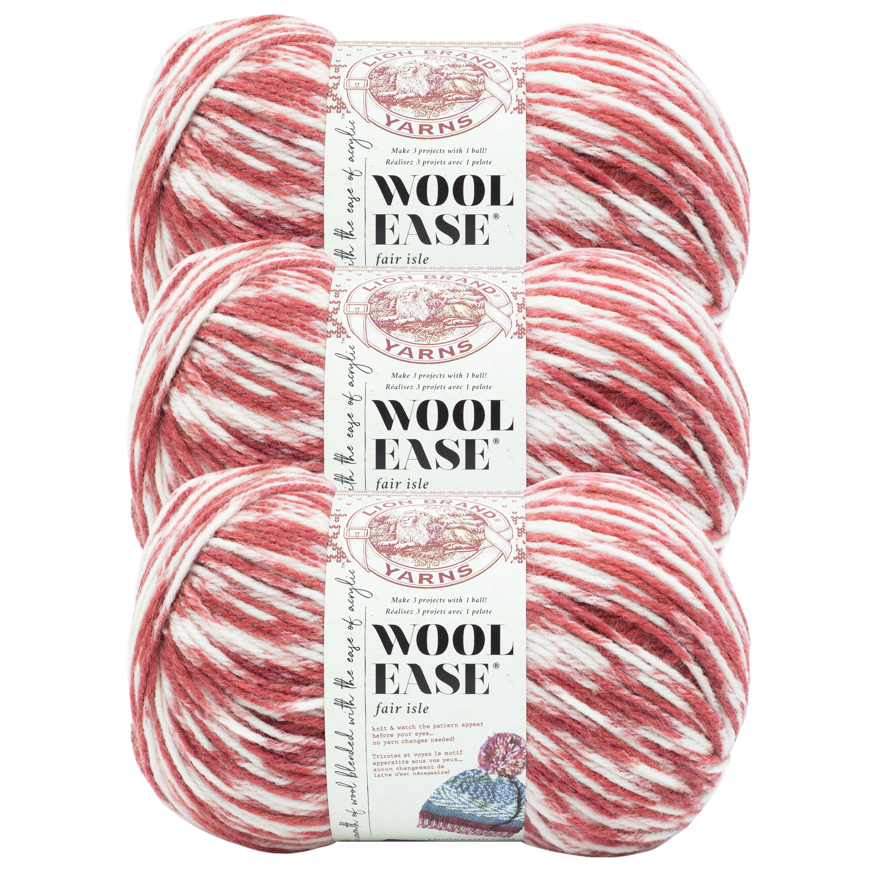 Lion Brand Yarn Wool-Ease Fair Isle Merlot/Charcoal Medium Acrylic ...