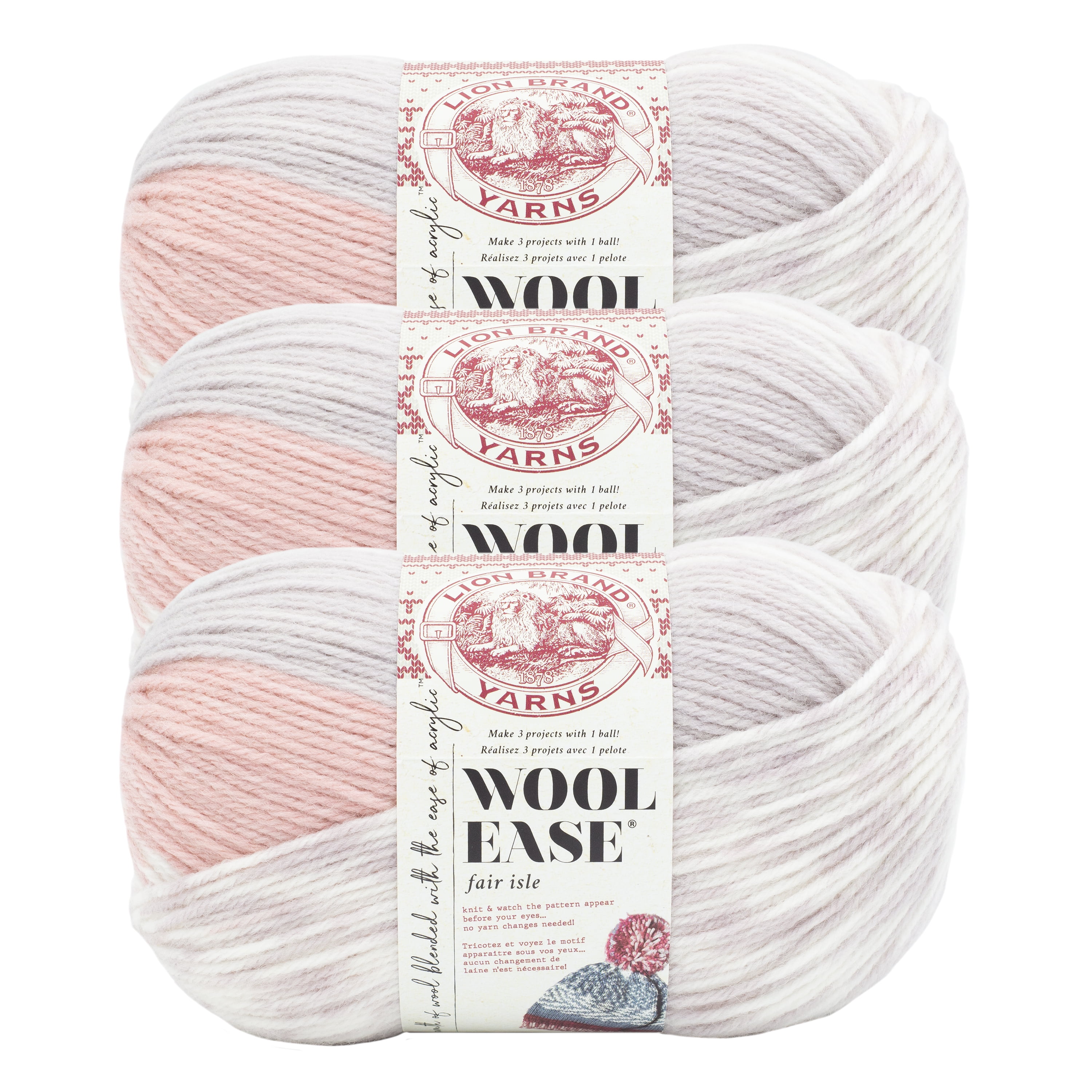Lion Brand Yarn Wool-Ease Fair Isle Pink/Mushroom Medium Acrylic, Wool ...