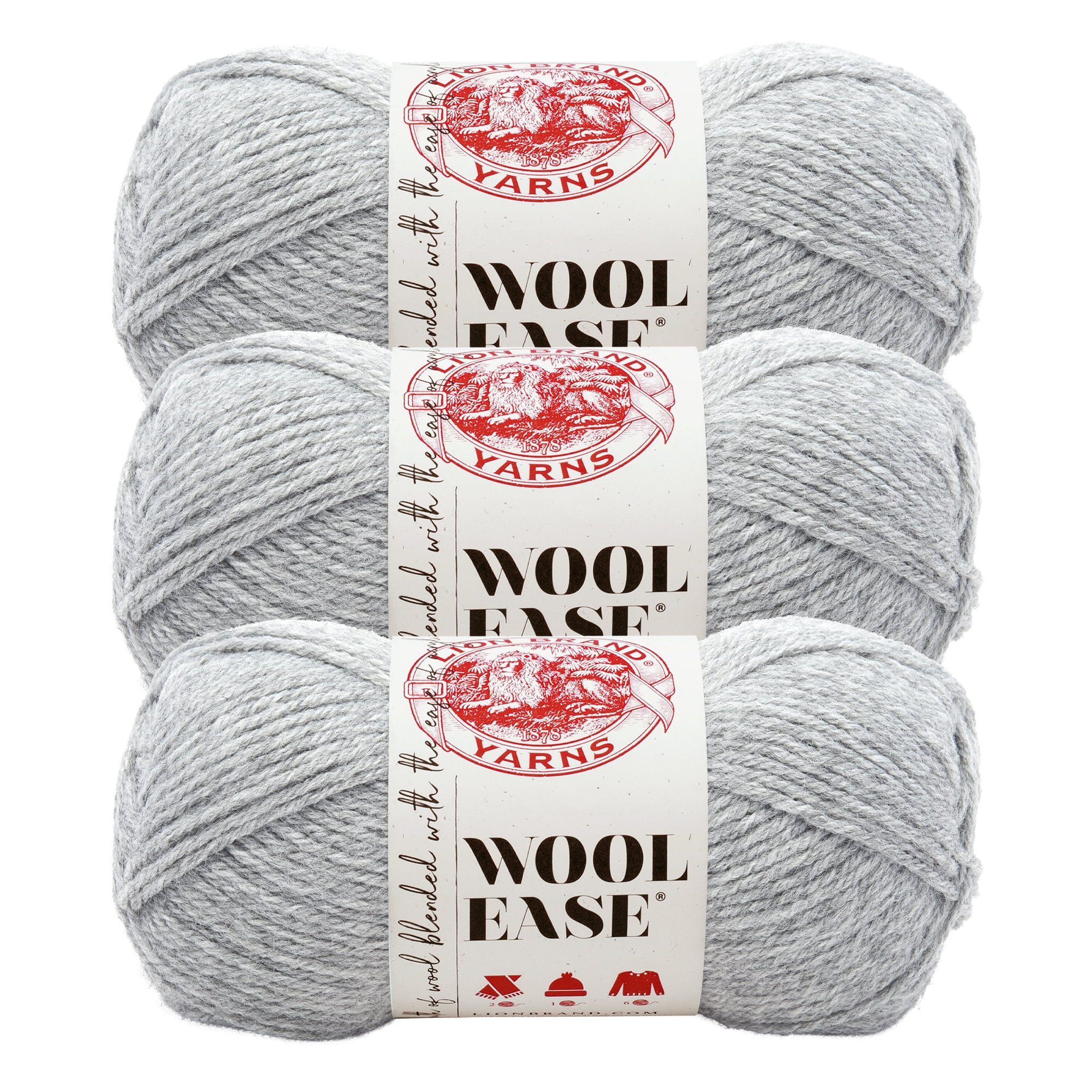 Lion Brand Yarn Wool-Ease Grey Heather Wool Blend Medium Acrylic, Wool ...