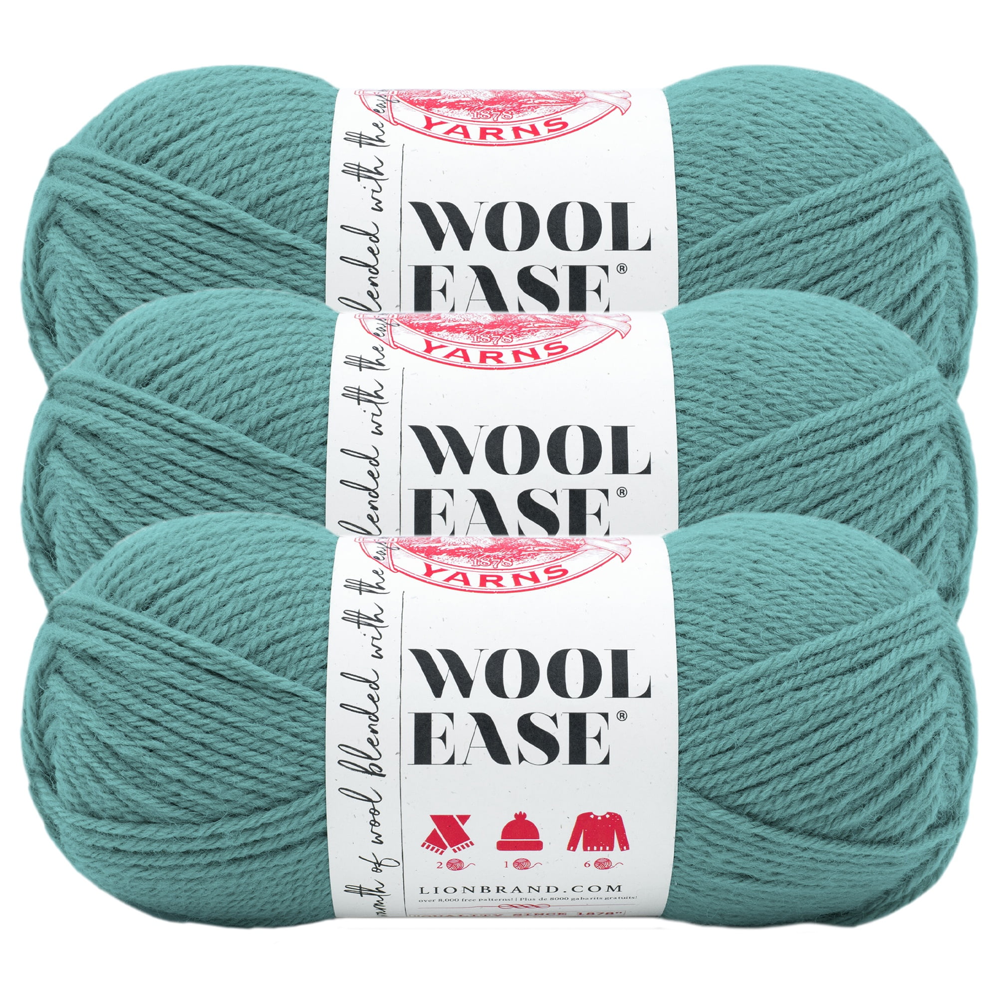 Lion Brand Yarn Wool-Ease Stillwater Medium Acrylic, Wool Yarn 3 Pack ...