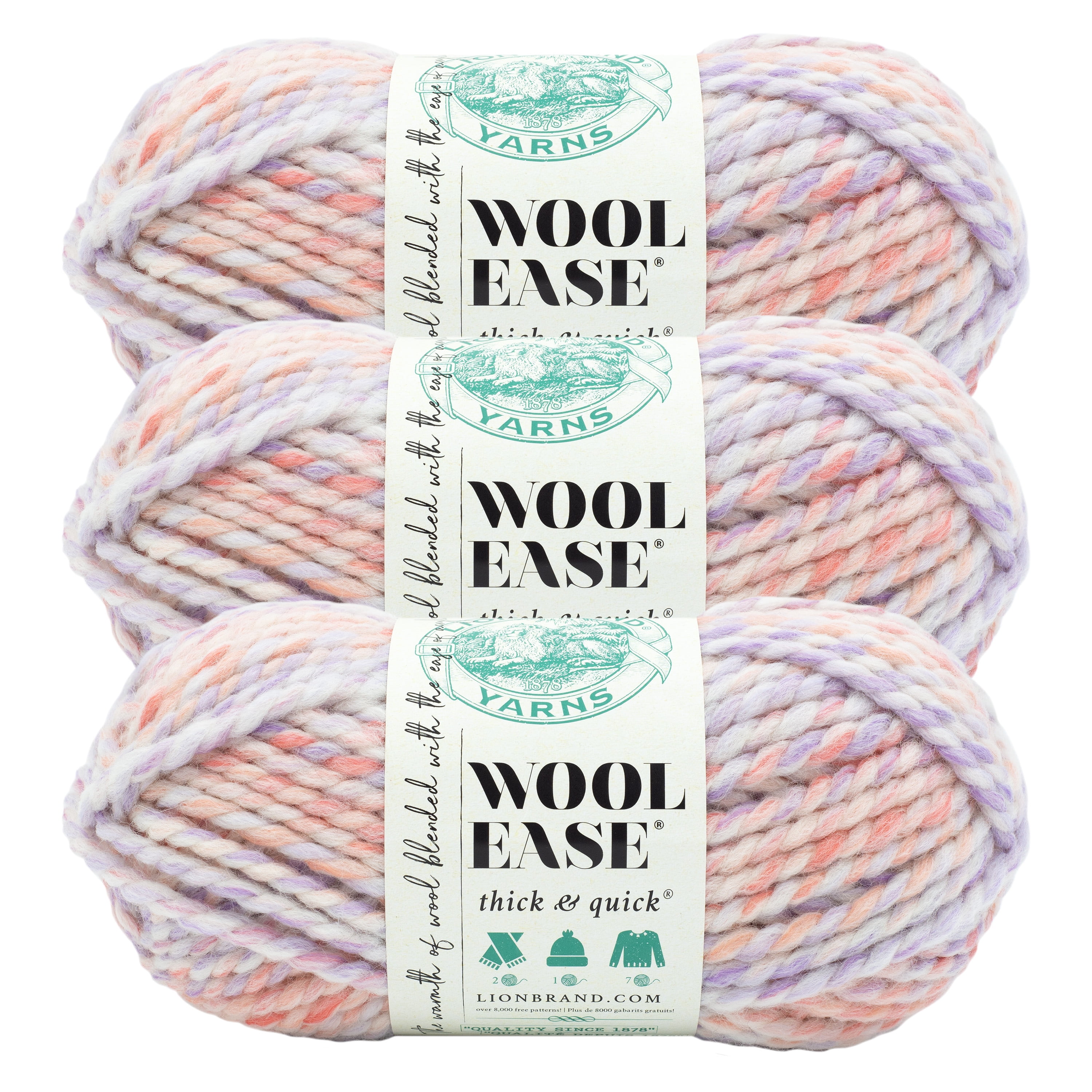 Lion Brand Yarn Wool-Ease Thick & Quick Bubblegum Super Bulky Acrylic ...