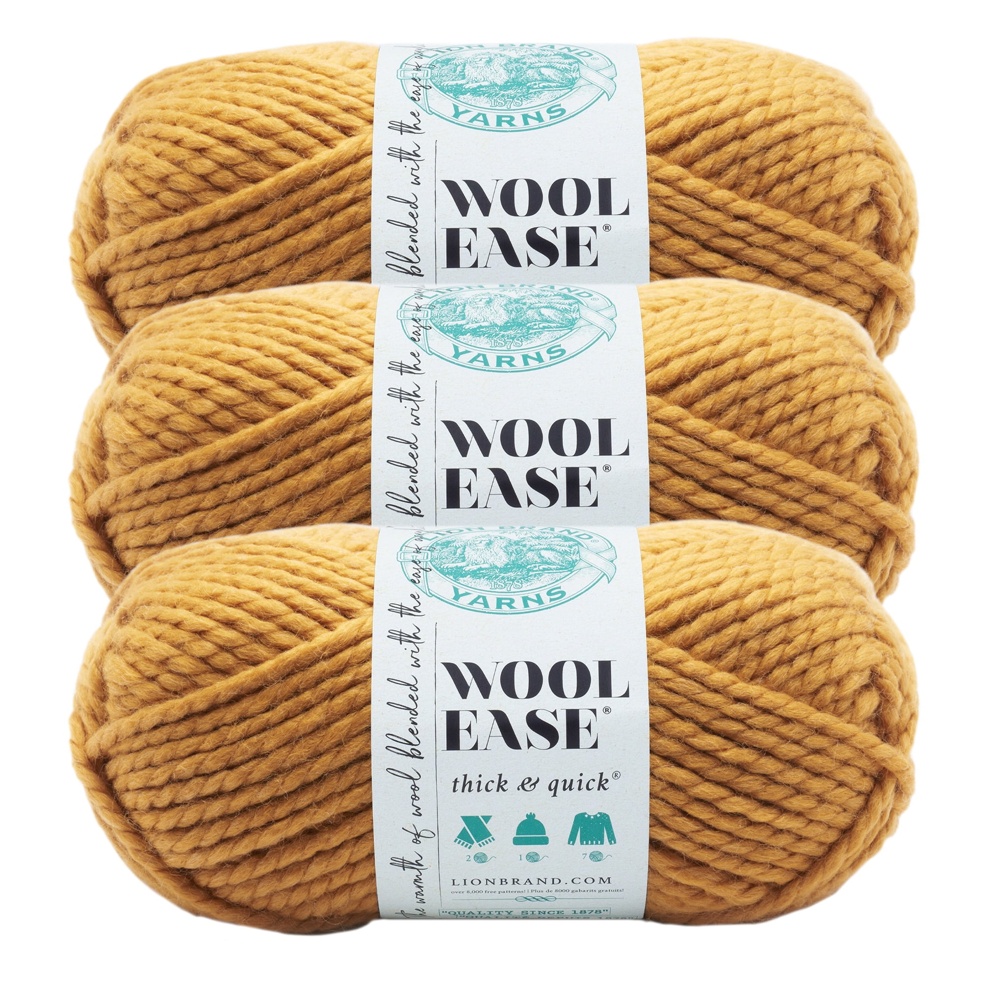 Lion Brand Yarn Wool-Ease Thick & Quick Mustard Super Bulky Acrylic ...